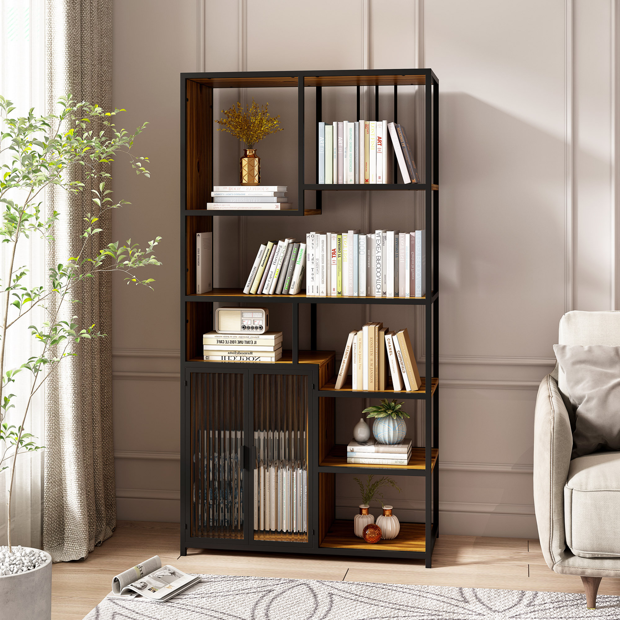 17 Stories Multipurpose Bookshelf Storage Rack with Enclosed Storage ...