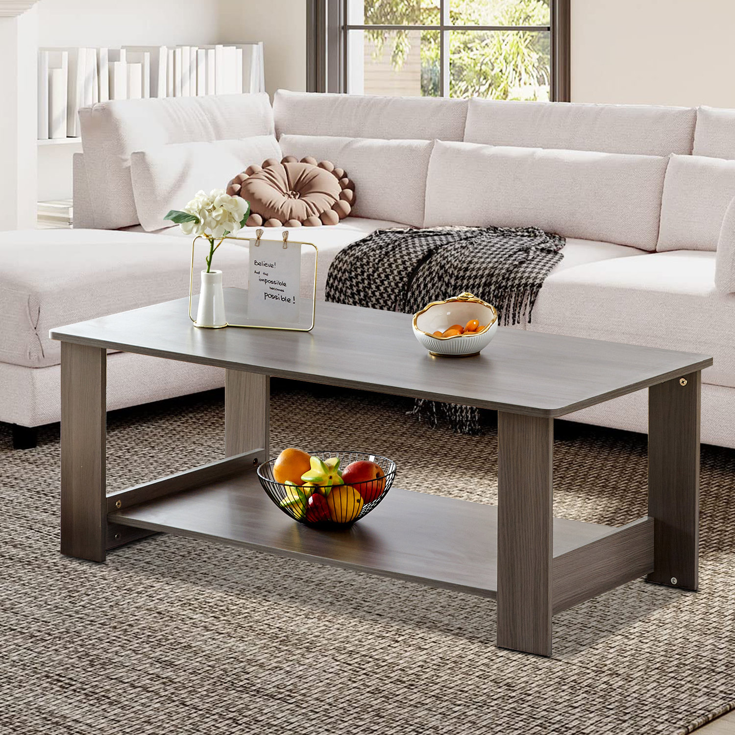 Ebern Designs minimal design 43.5 inch long wooden coffee table with a ...