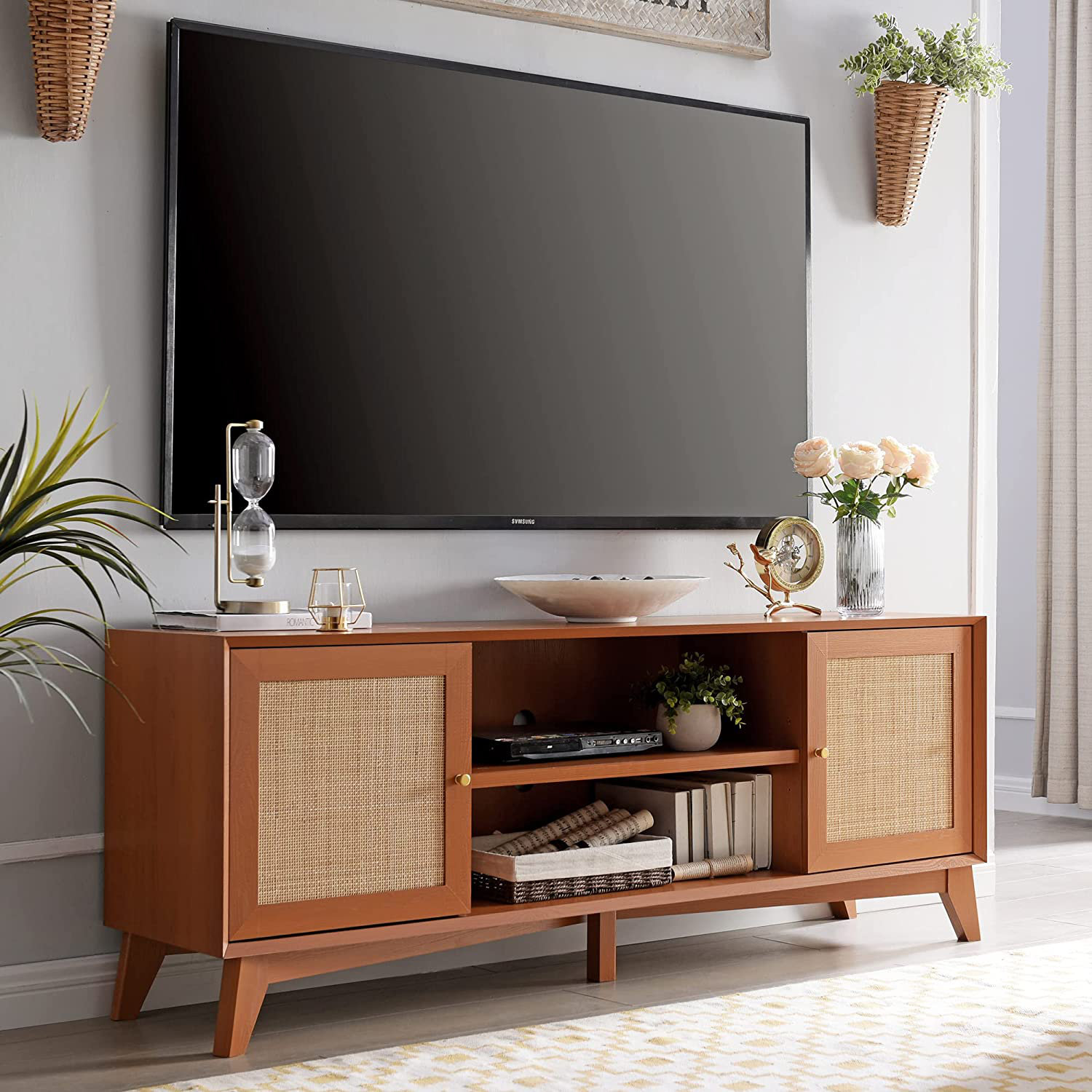 Bay Isle Home™ Linets Natural Rattan TV Stand,TV Console Table With ...