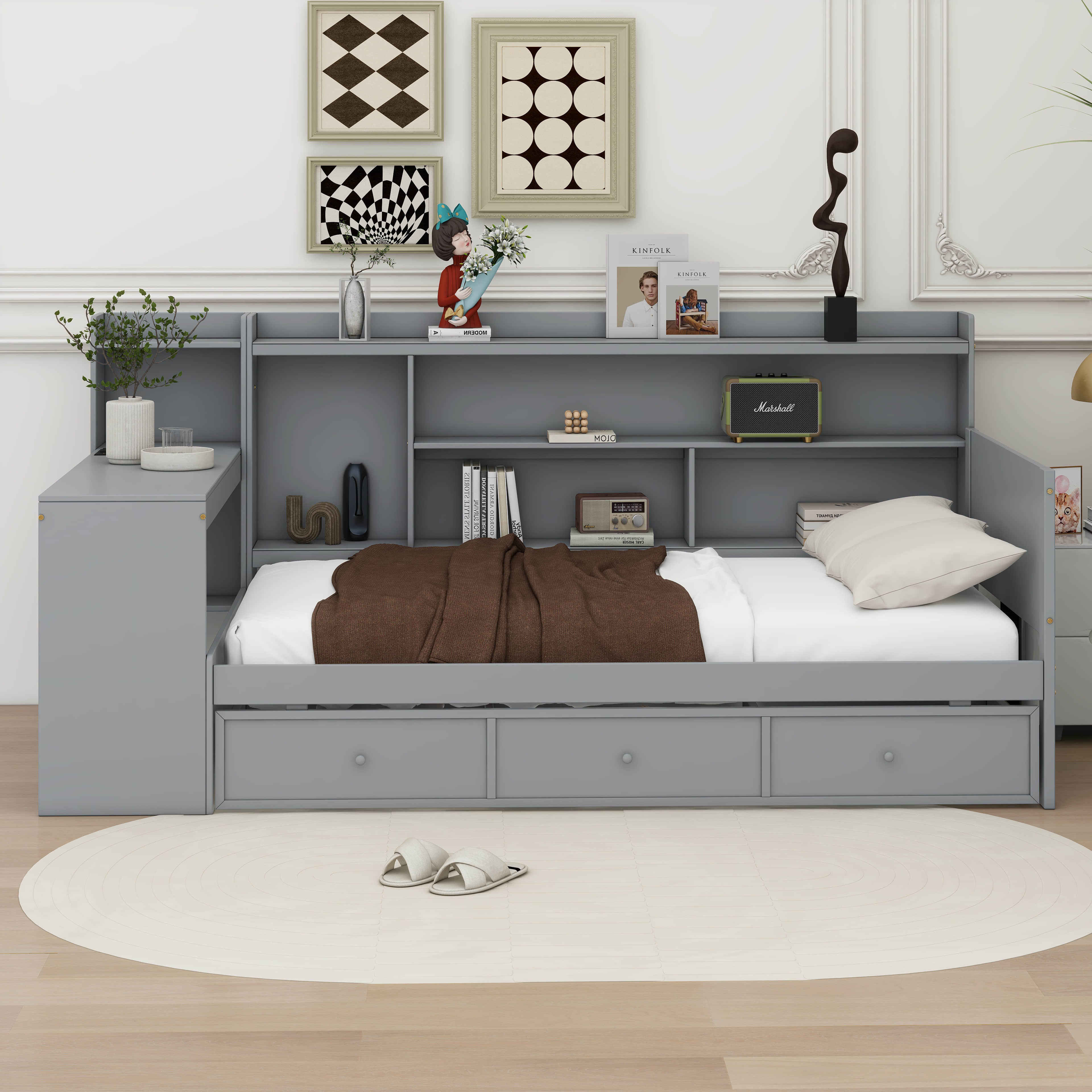 Latitude Run® Freiwald Wooden Daybed With 3 Drawers, USB Ports And Desk ...