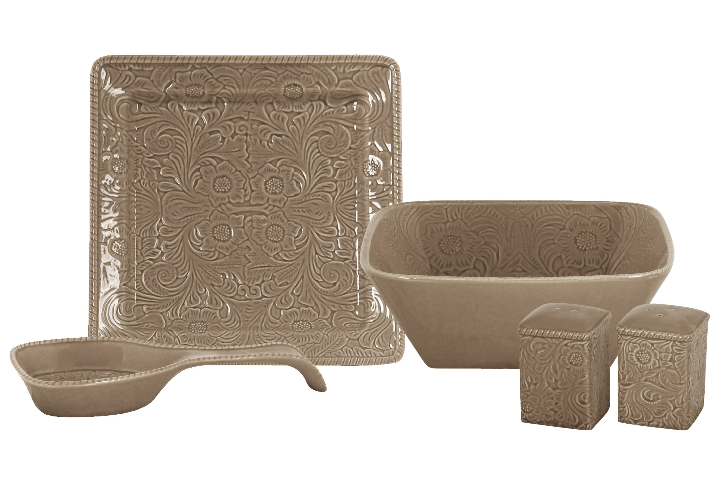 HiEnd Accents Savannah Ceramic Floral Pattern Western Style Dinnerware ...