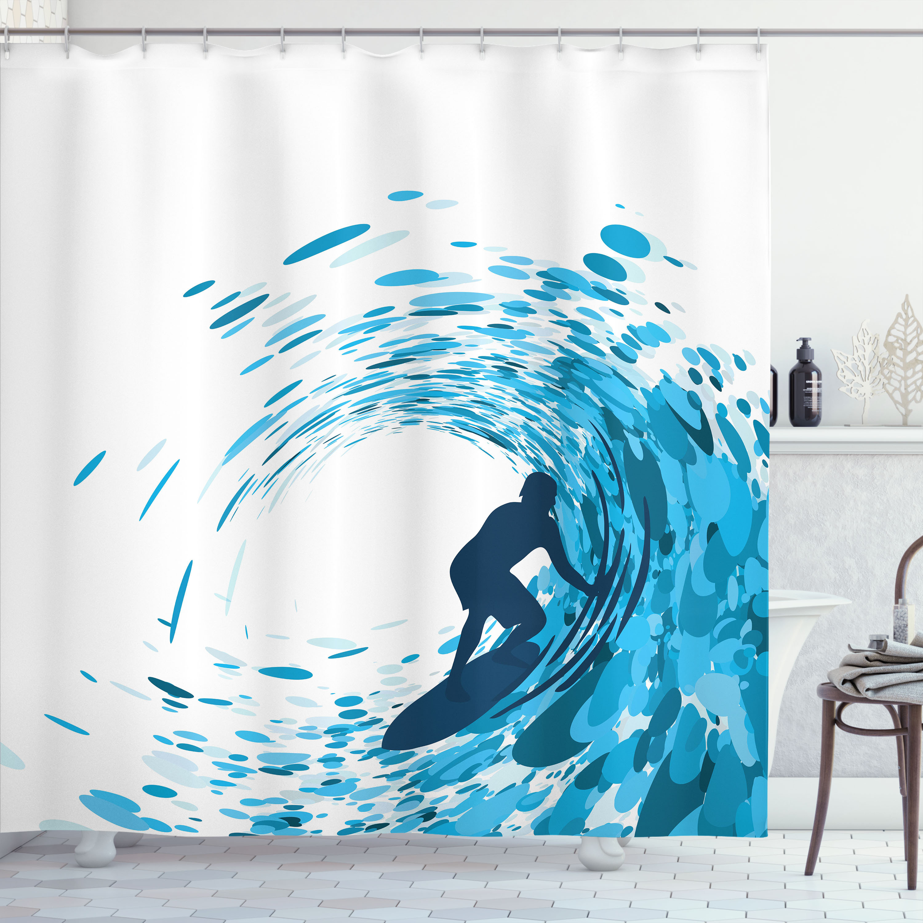 Dovecove Ride the Wave Shower Curtain Huge Wave Athlete Night Blue ...