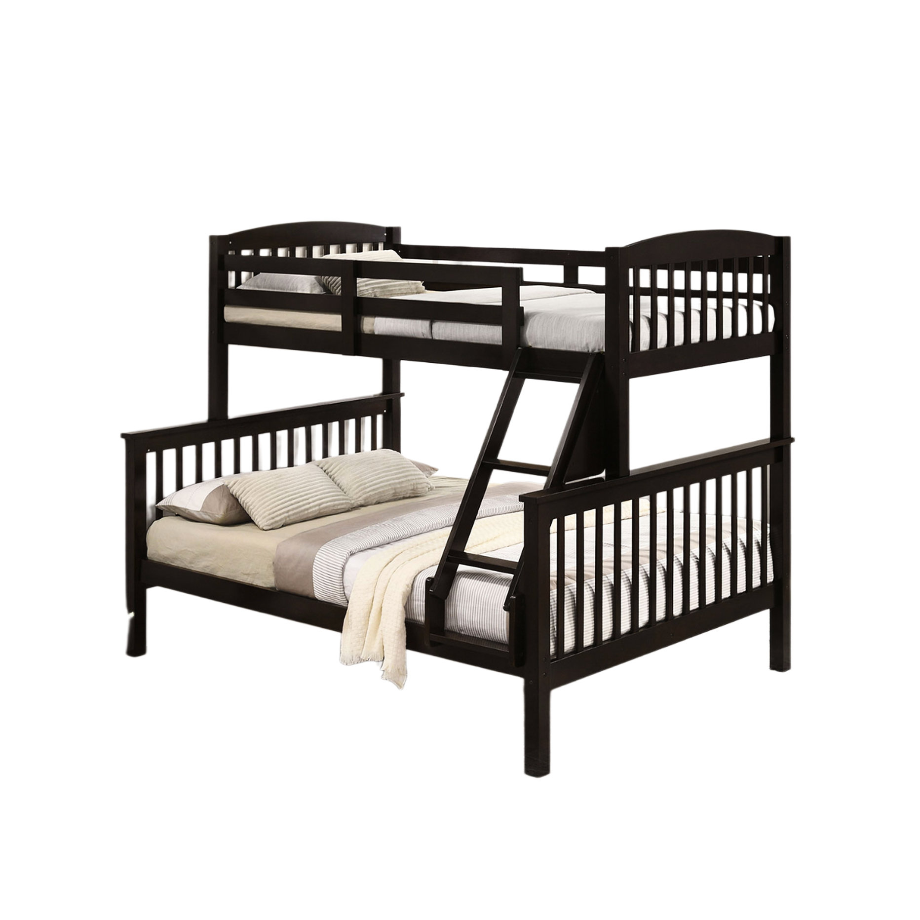 Red Barrel Studio® Walnut Twin Full Bed With Slat Design, Angled ...