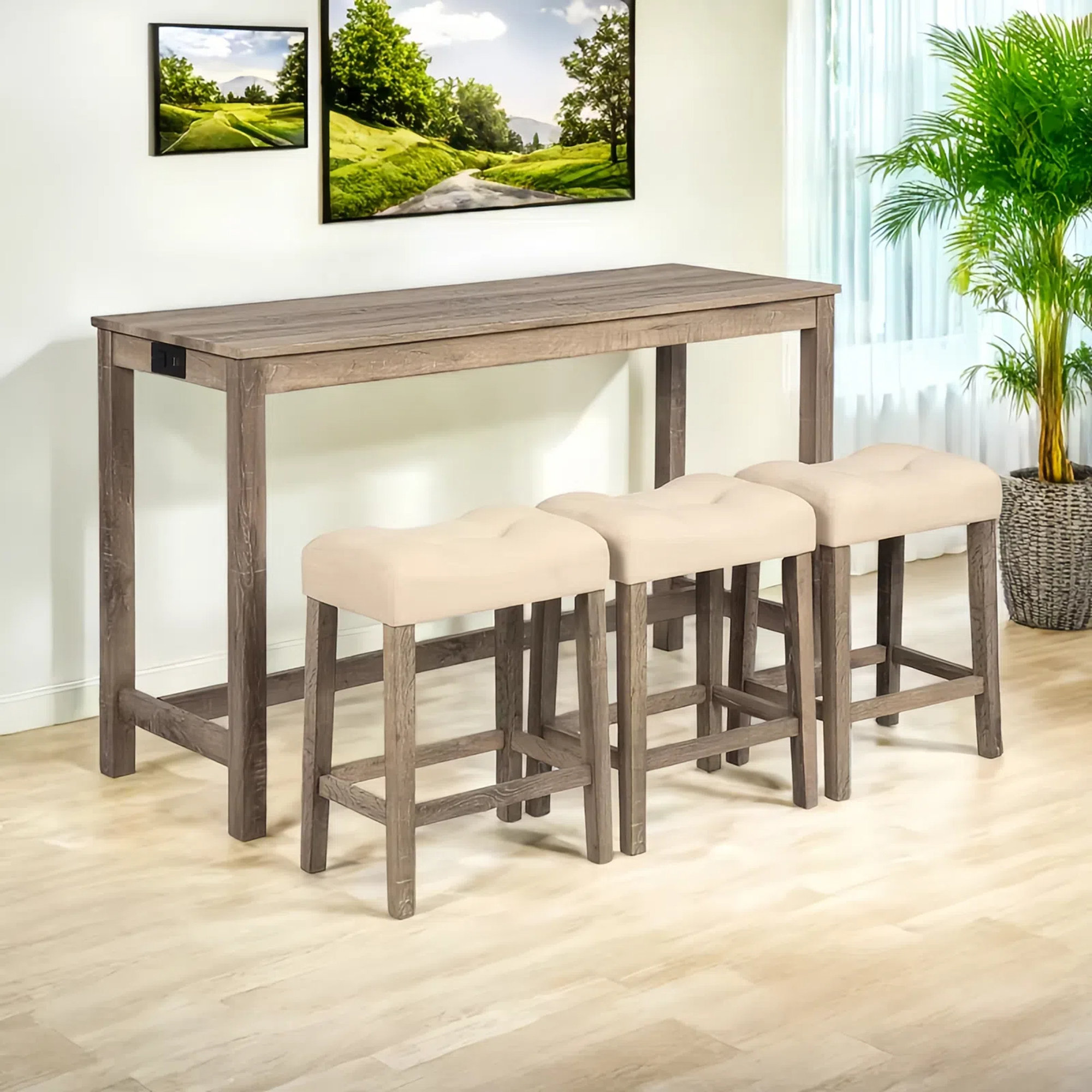 Gracie Oaks 4-Piece Bar Table Set With Power Outlet And 3 Stools | Wayfair