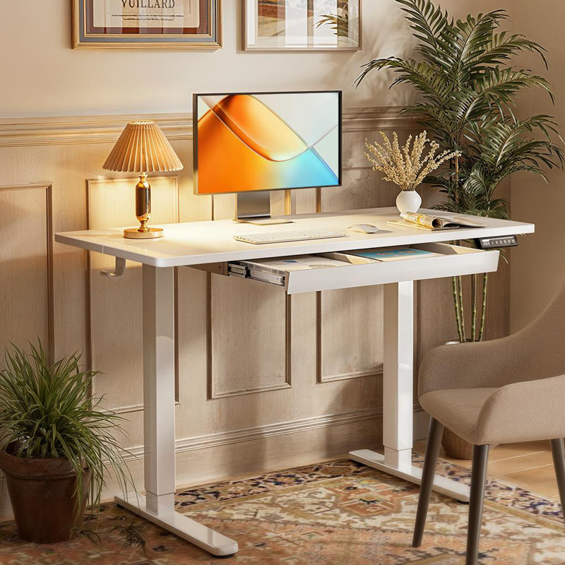 Inbox Zero Height Adjustable Standing Computer Desk With Drawer For ...