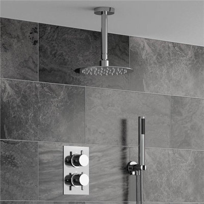 FontanaShowers Sierra Round Ceiling Mount Shower Set Premium Rainfall ...