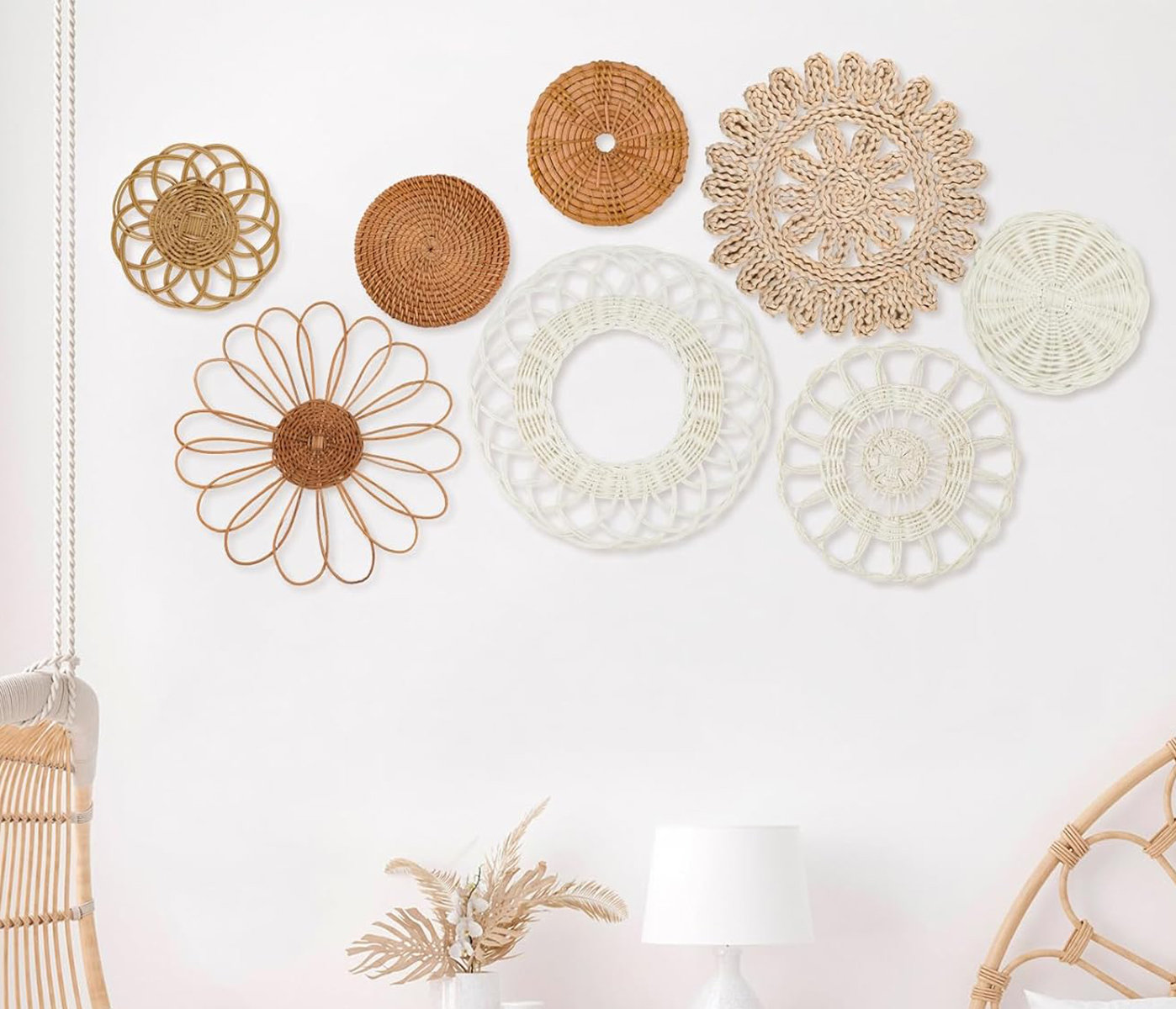 Dakota Fields 8 Pieces Boho Round Wall Basket Decor set,Hanging Woven ...