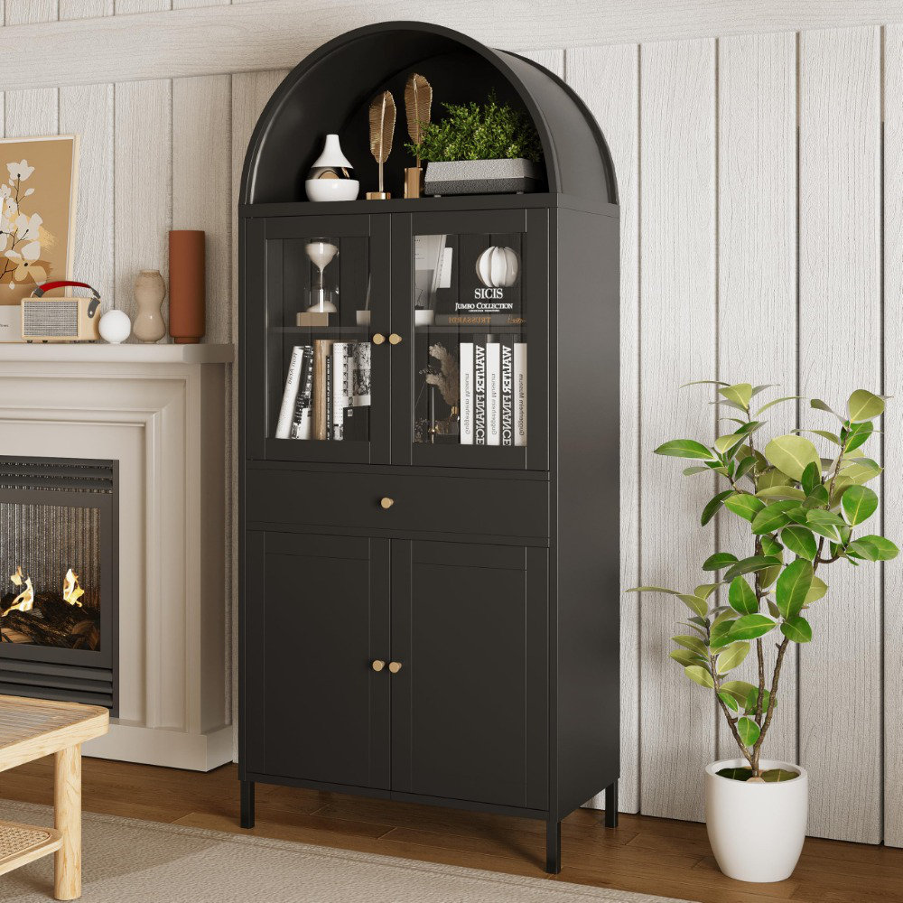 Ebern Designs Metal Kitchen Pantry With Adjustable Shelfs & Drawer ...