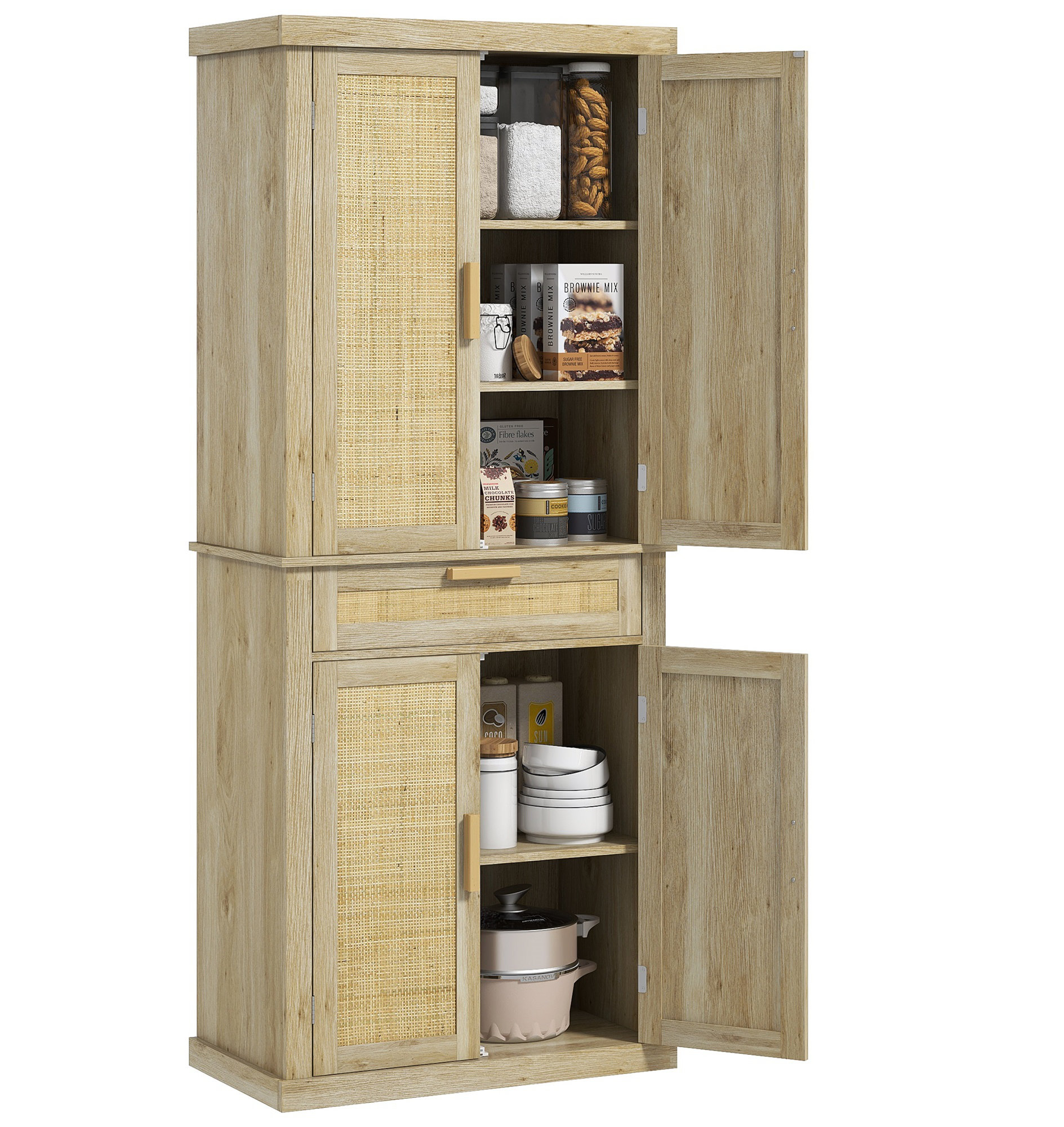 Bay Isle Home™ HOMCOM 72" Tall Pantry Cabinet with Rattan Decorated ...