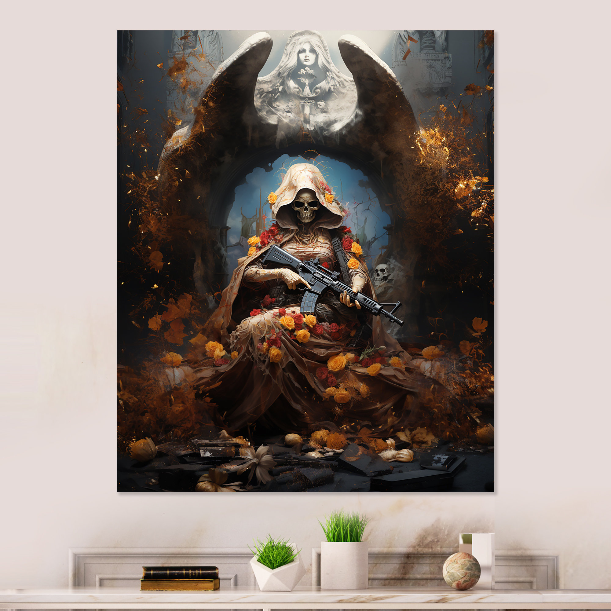 Lark Manor Gold Gardian Angel Pop Skull Art III - Pop Art Metal Wall ...