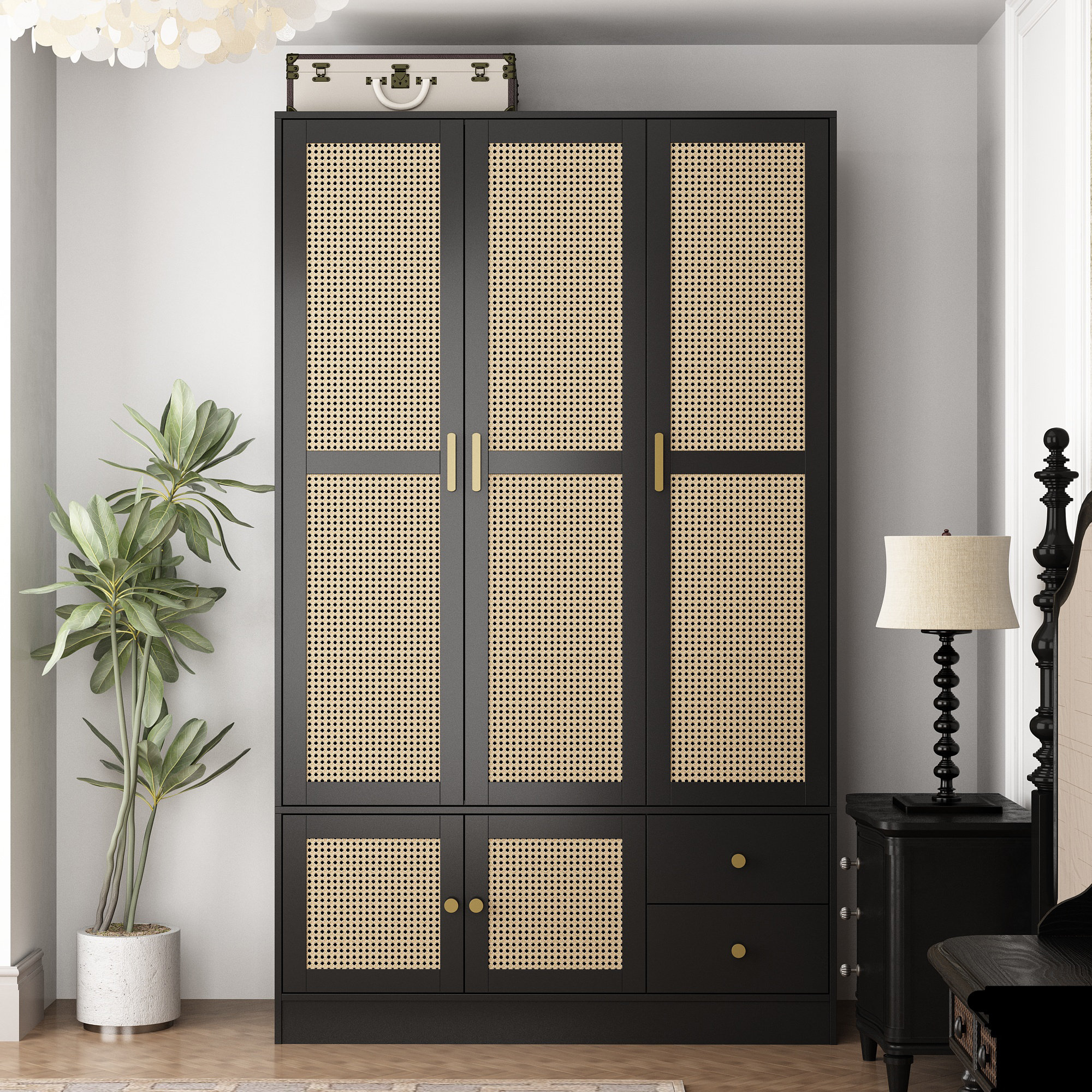 Bay Isle Home Luxurious Rattan-Inlaid Wardrobe Cabinet - Classic With ...