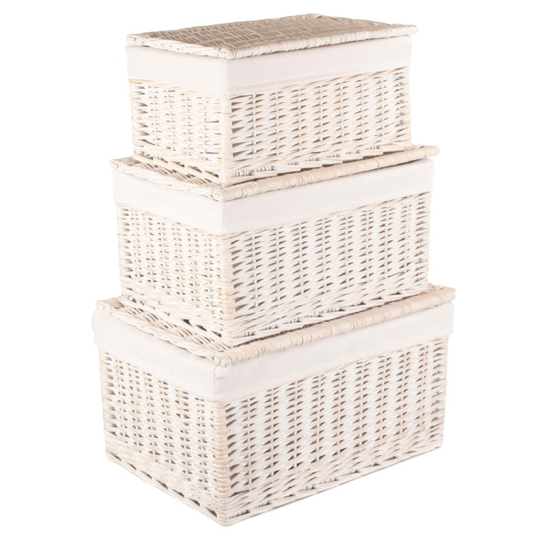 August Grove Lined Wicker 3 Piece Storage Hamper Set | Wayfair.co.uk