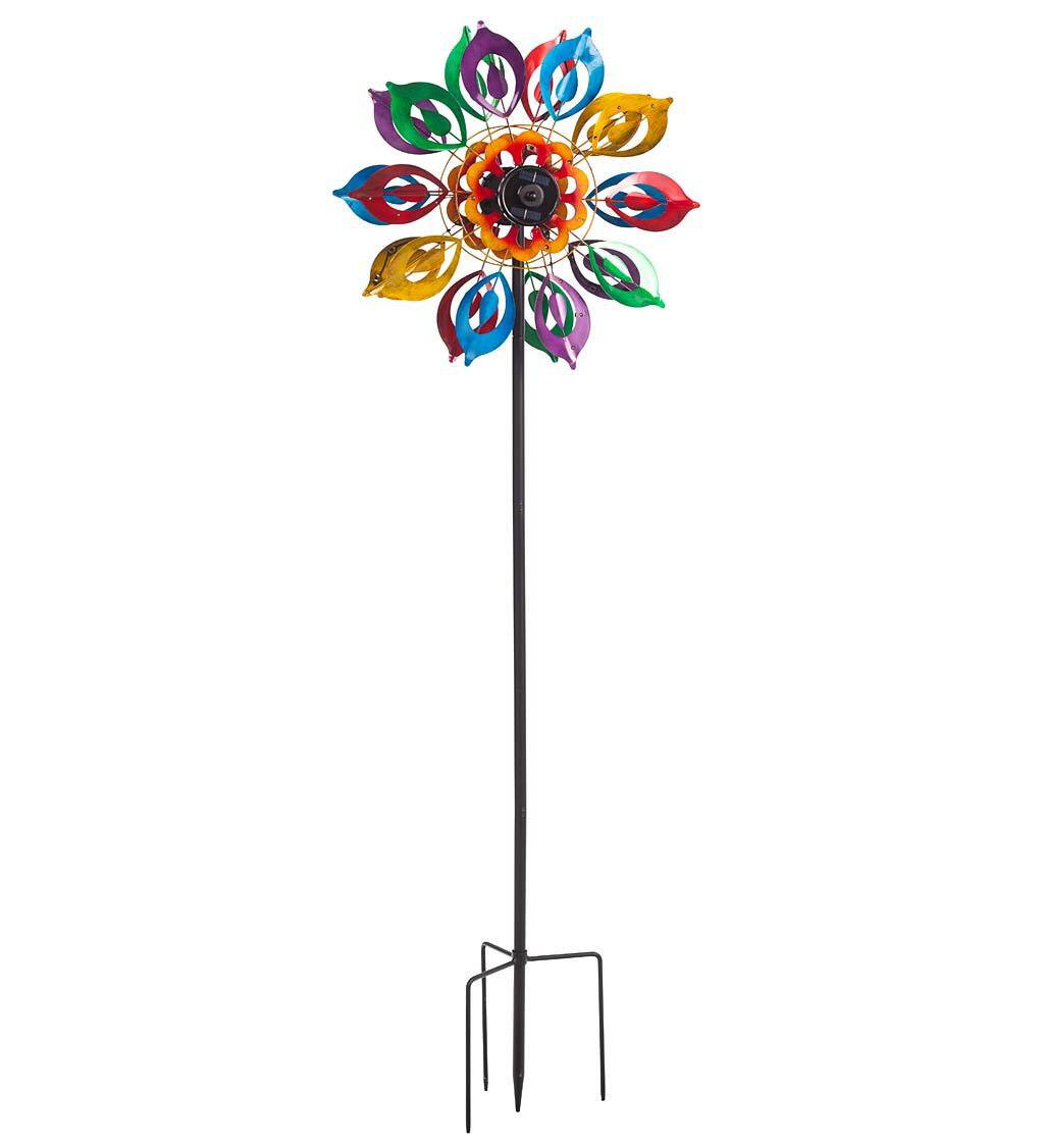 Plow & Hearth Multicolor Lily Flower Solar Wind Spinner | Wayfair