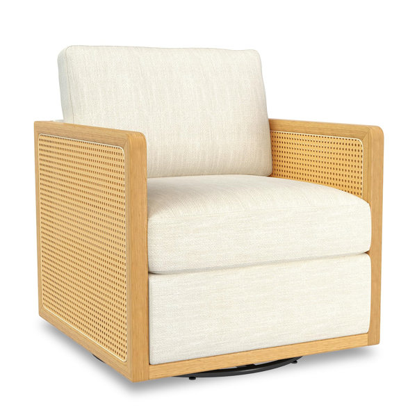 Bayou Breeze Upholstered Barrel Curved Ivory Arm Chair With Meatl Base ...