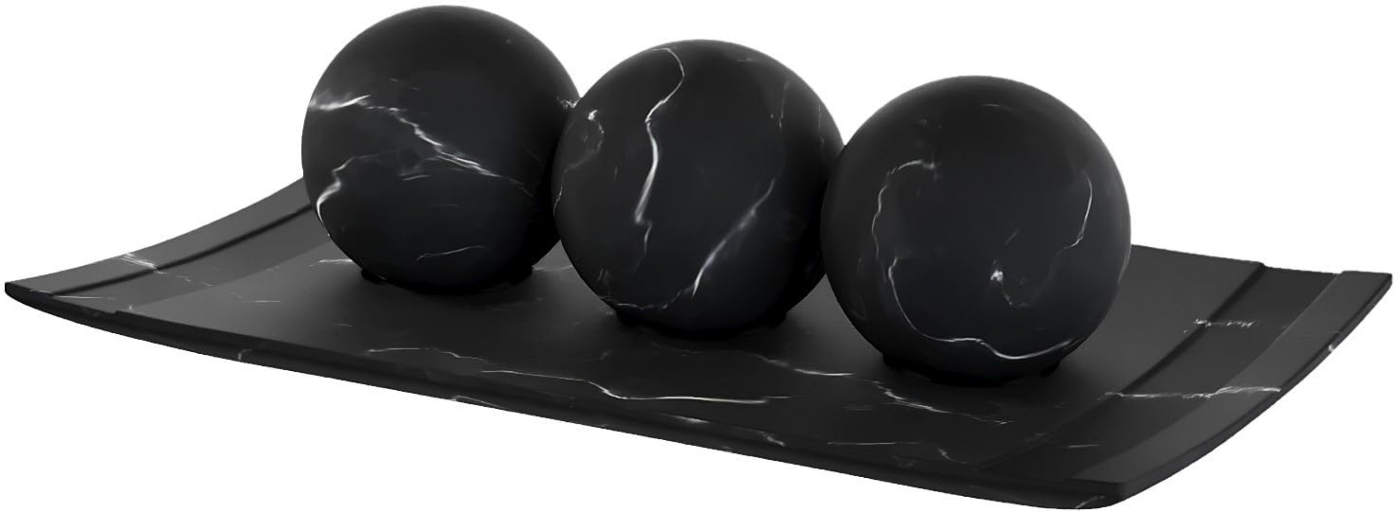 Ivy Bronx Black Marble Look Home Decor Bowl And Orb Set - Coffee Table ...