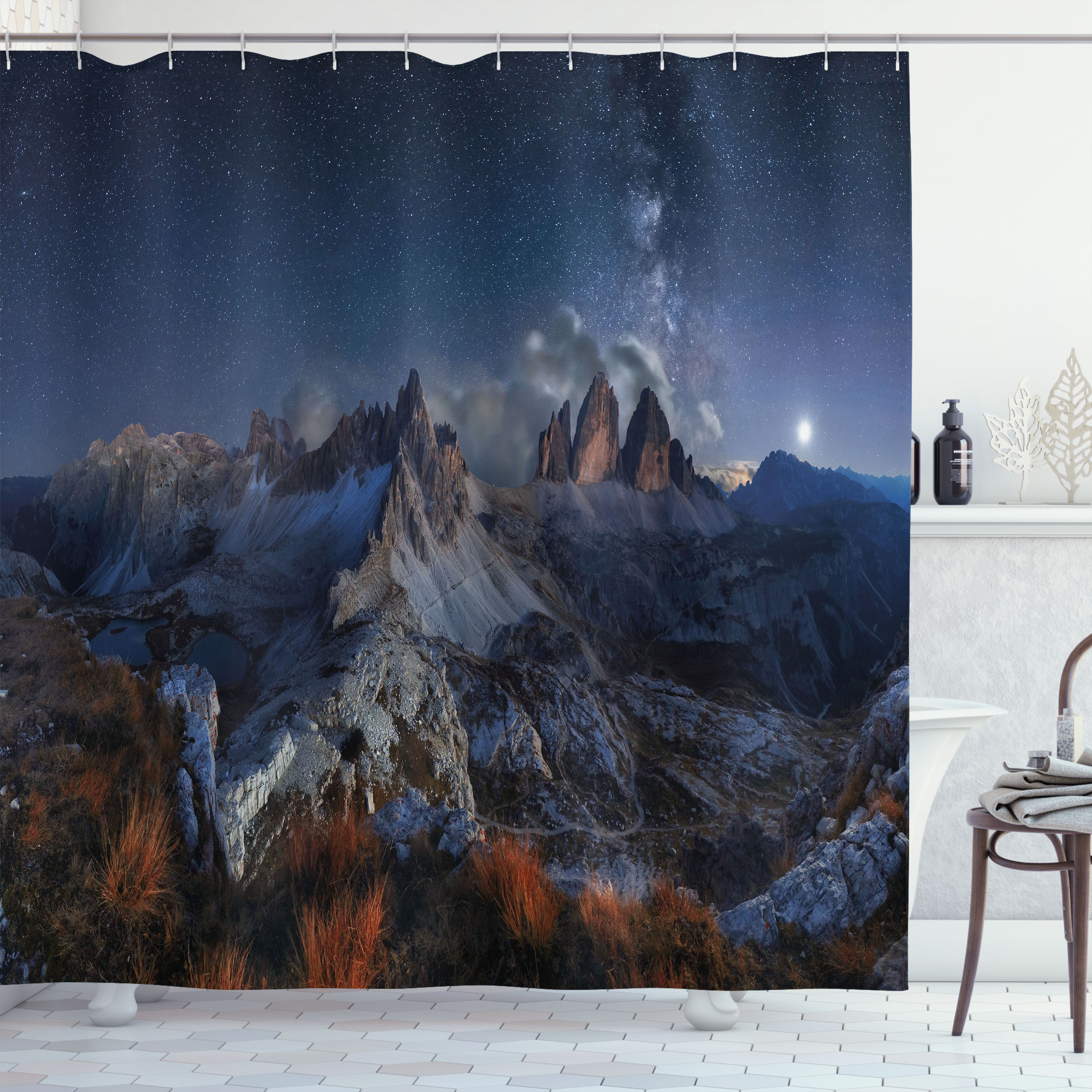 East Urban Home Night Shower Curtain Italy Mountains Milky Way Dark ...