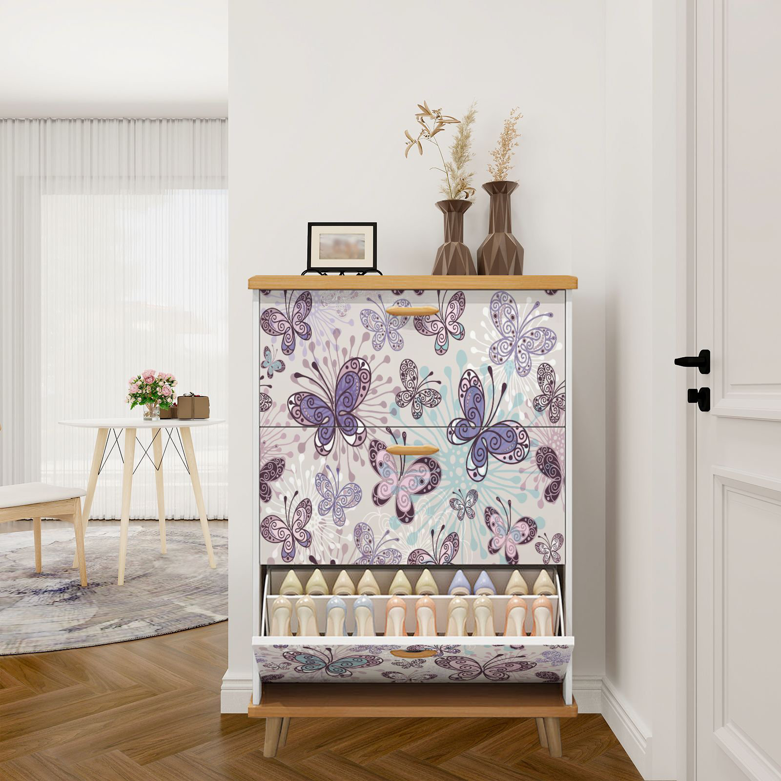 PeeNoke Shoe Storage Cabinet with 3 Flip Drawers for Tropical leaves ...