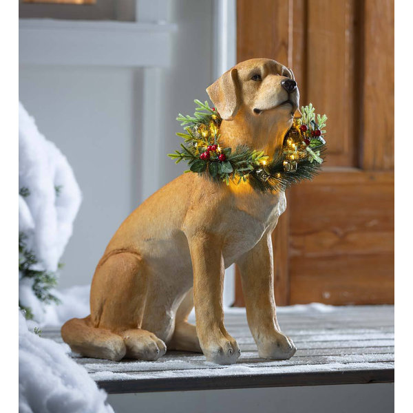 Plow & Hearth Labrador Figurine with Removable Holiday Wreath | Wayfair