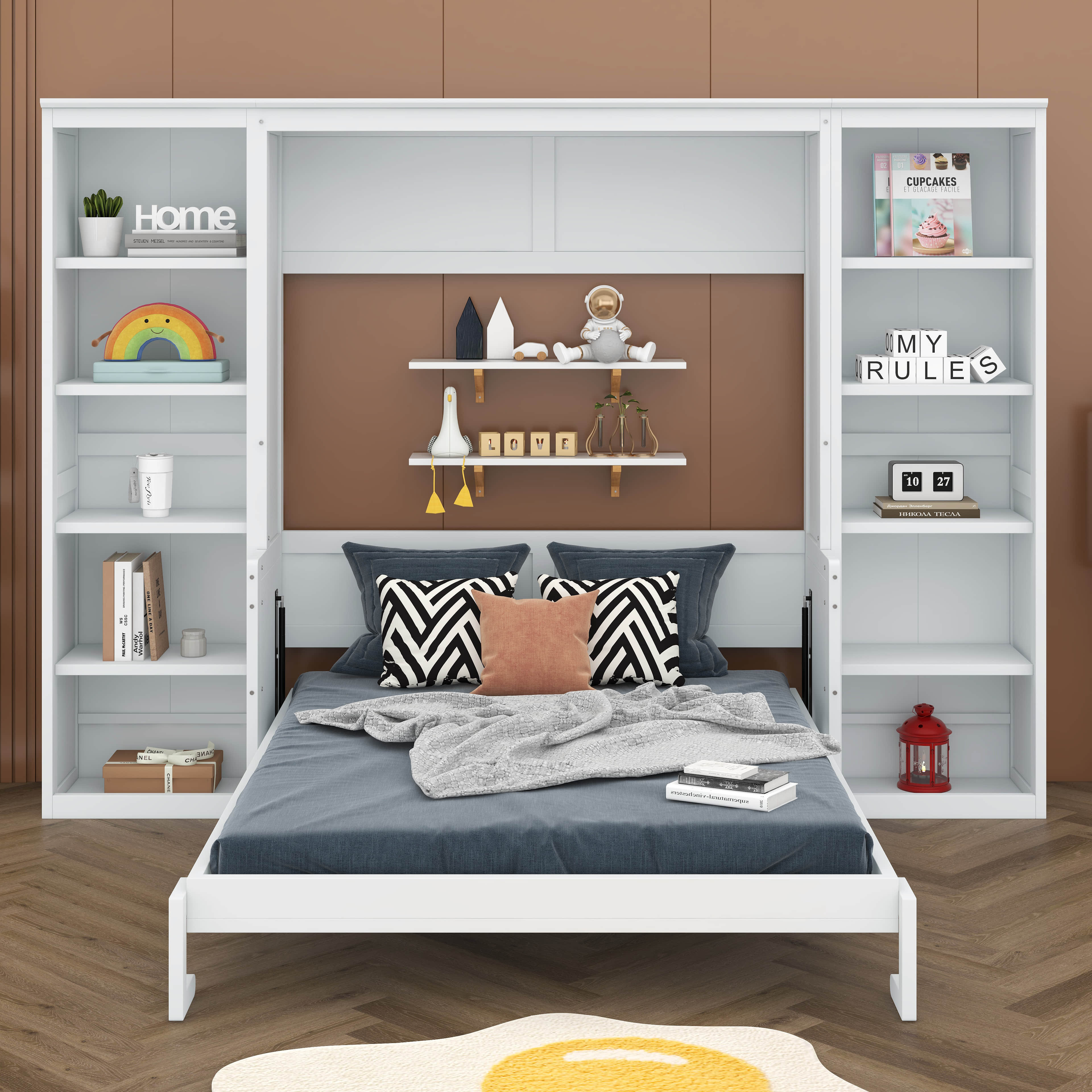 Red Barrel Studio® Murphy Bed With Desk And Bookshelf,Foldable Hideaway ...