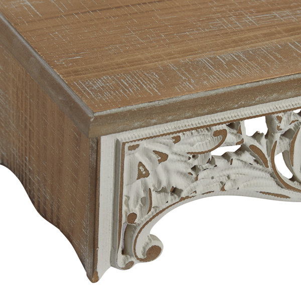 Bungalow Rose Cream Wooden Scroll Carved 3 Shelves Room Wall Shelf, Set ...