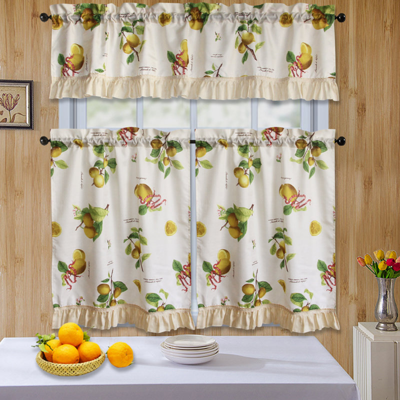 East Urban Home BT589-D69 3PC RUFFLED KITCHEN CURTAIN | Wayfair