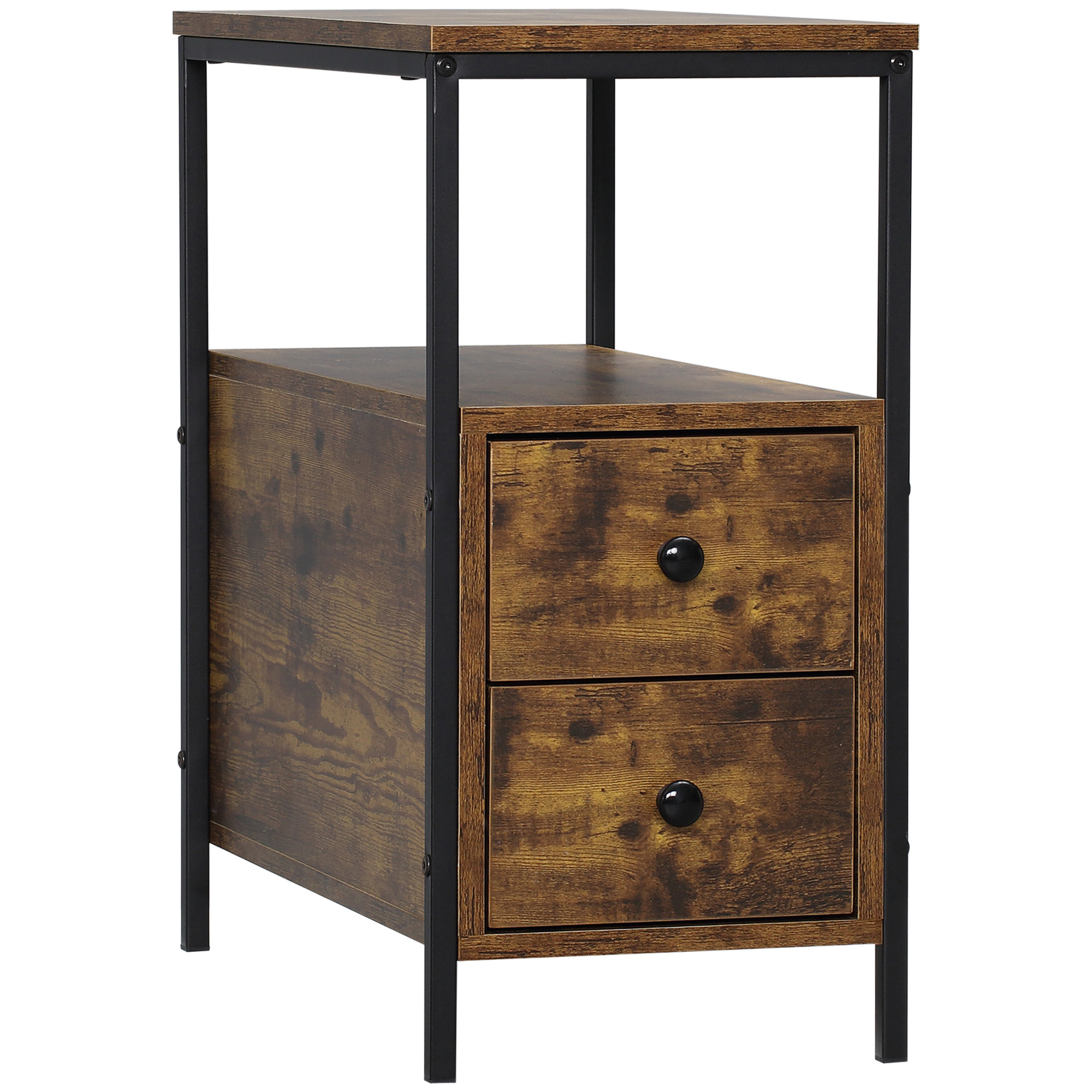 17 Stories Narrow Side Table with 2 Drawers and Storage Shelf - Wayfair ...