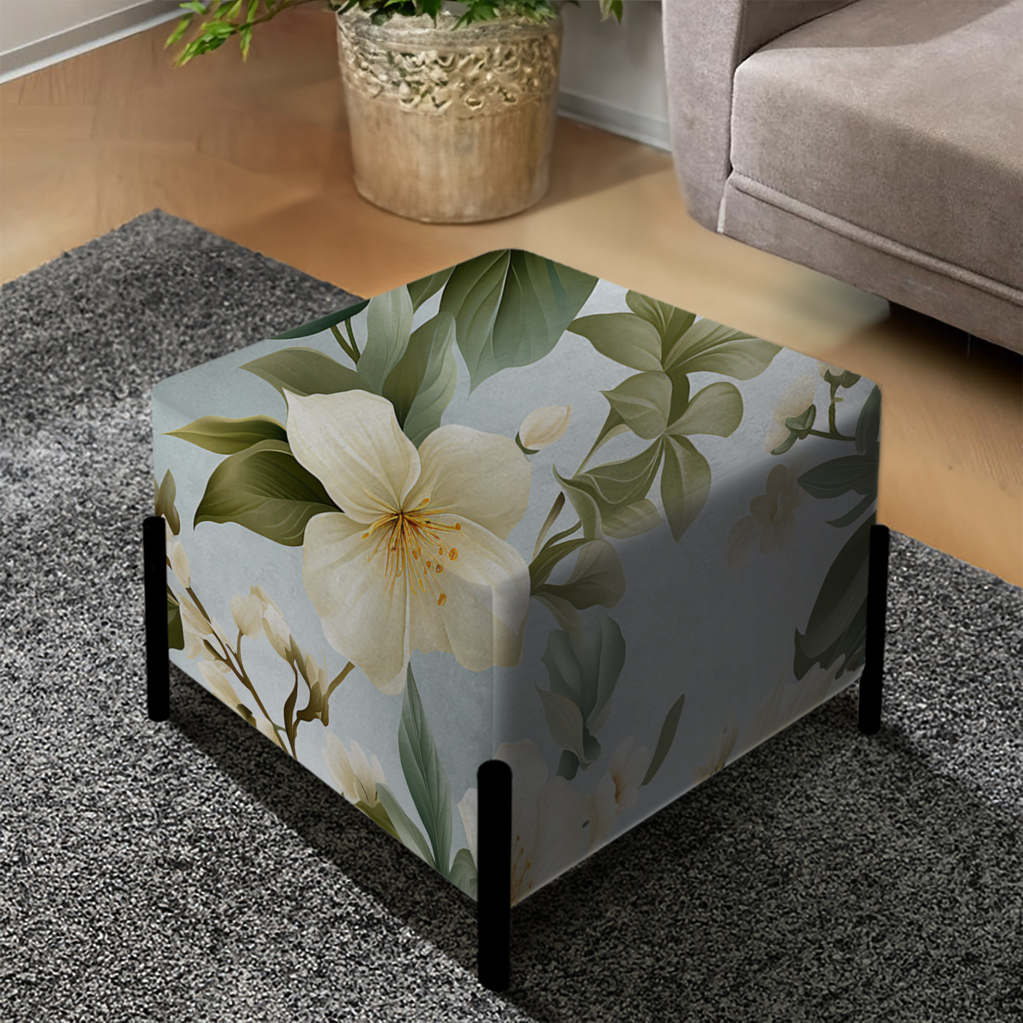 Design Art Serene Botanic Tropical Pattern - Tropical Square Ottoman ...