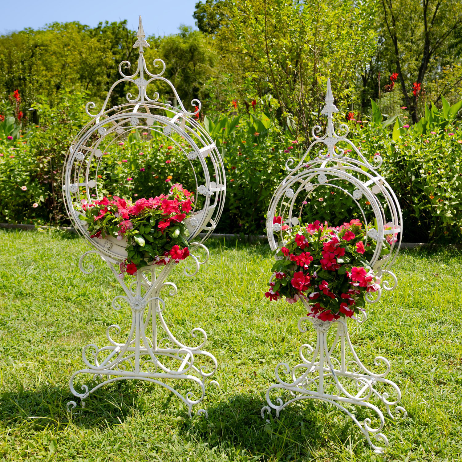 Zaer Ltd International Set of 2 Tall Round Metal Planters with ...