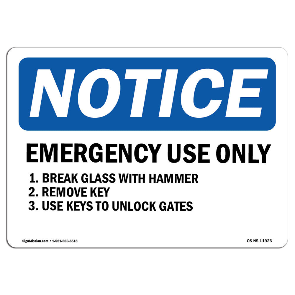 SignMission Emergency Use Only 1. Break Glass with Hammer Sign | Wayfair
