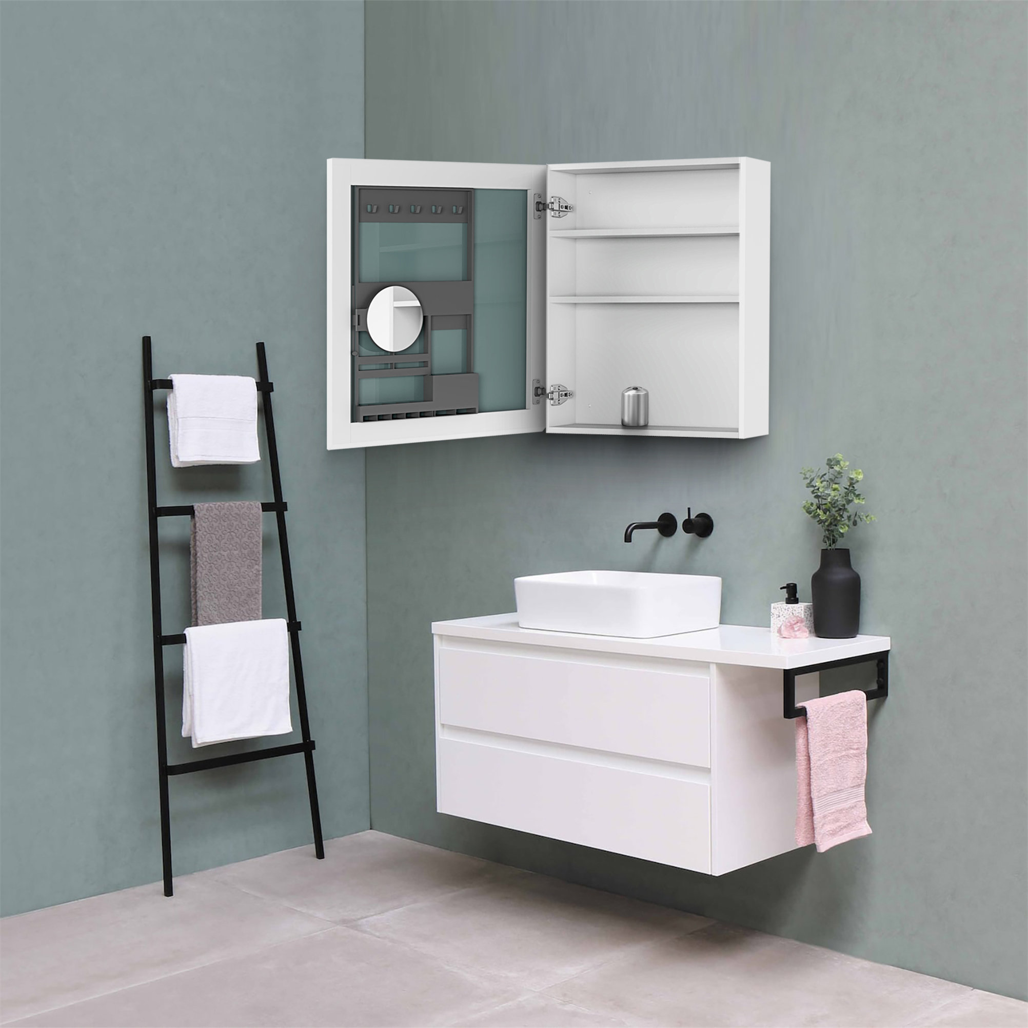Latitude Run® Rexanne Beveled with Shelves Bathroom Mirror | Wayfair