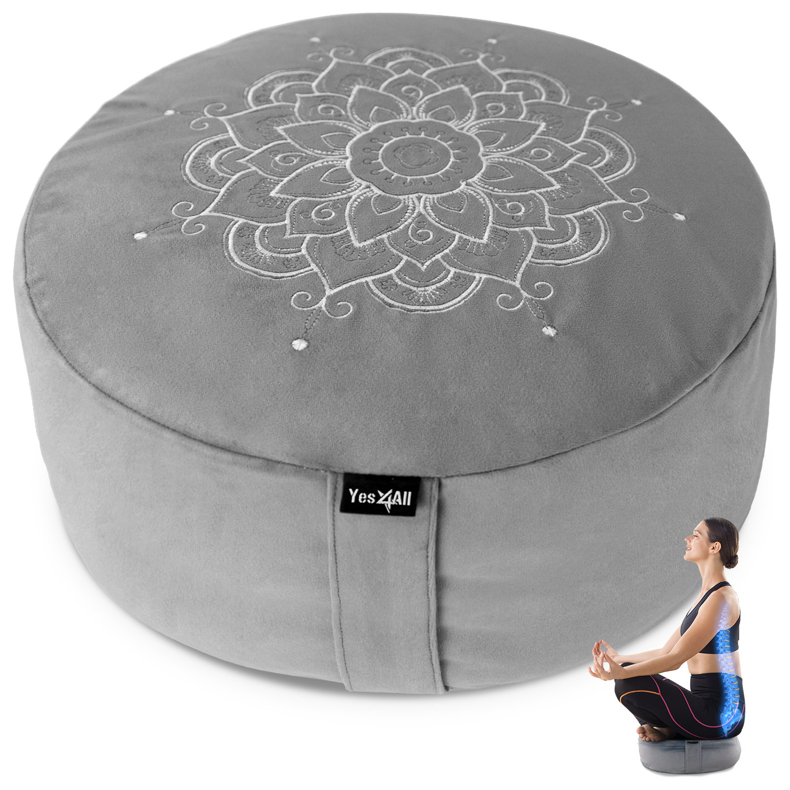 Bme Yoga Pillow for Meditation Practices - Sky Blue 15.4" Soft Velvet ...