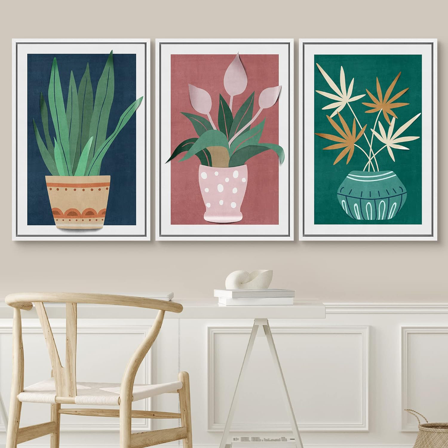 wall26 " Pastel Geometric Pattern Pot Flowers Colorful Illustrations ...