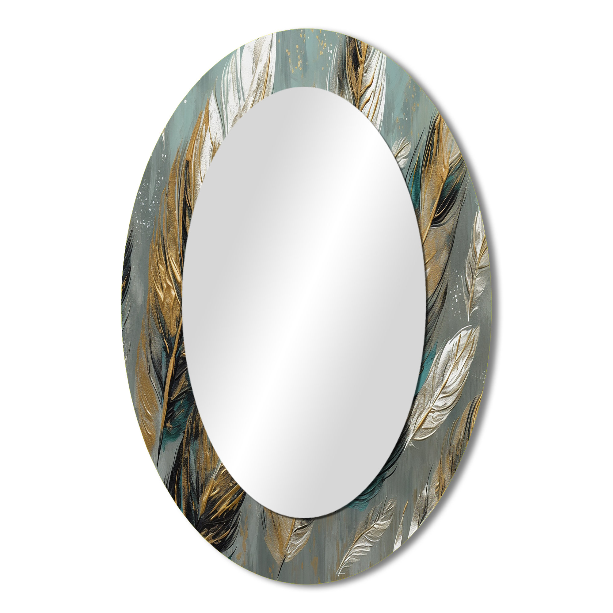 Ivy Bronx Gold Feather Extravaganza I - Large Oval Wall Mirror On Metal ...