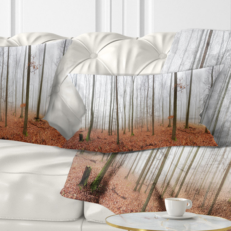 Design Art Fall Forest with Trees at Mist - Forest Printed Throw Pillow ...