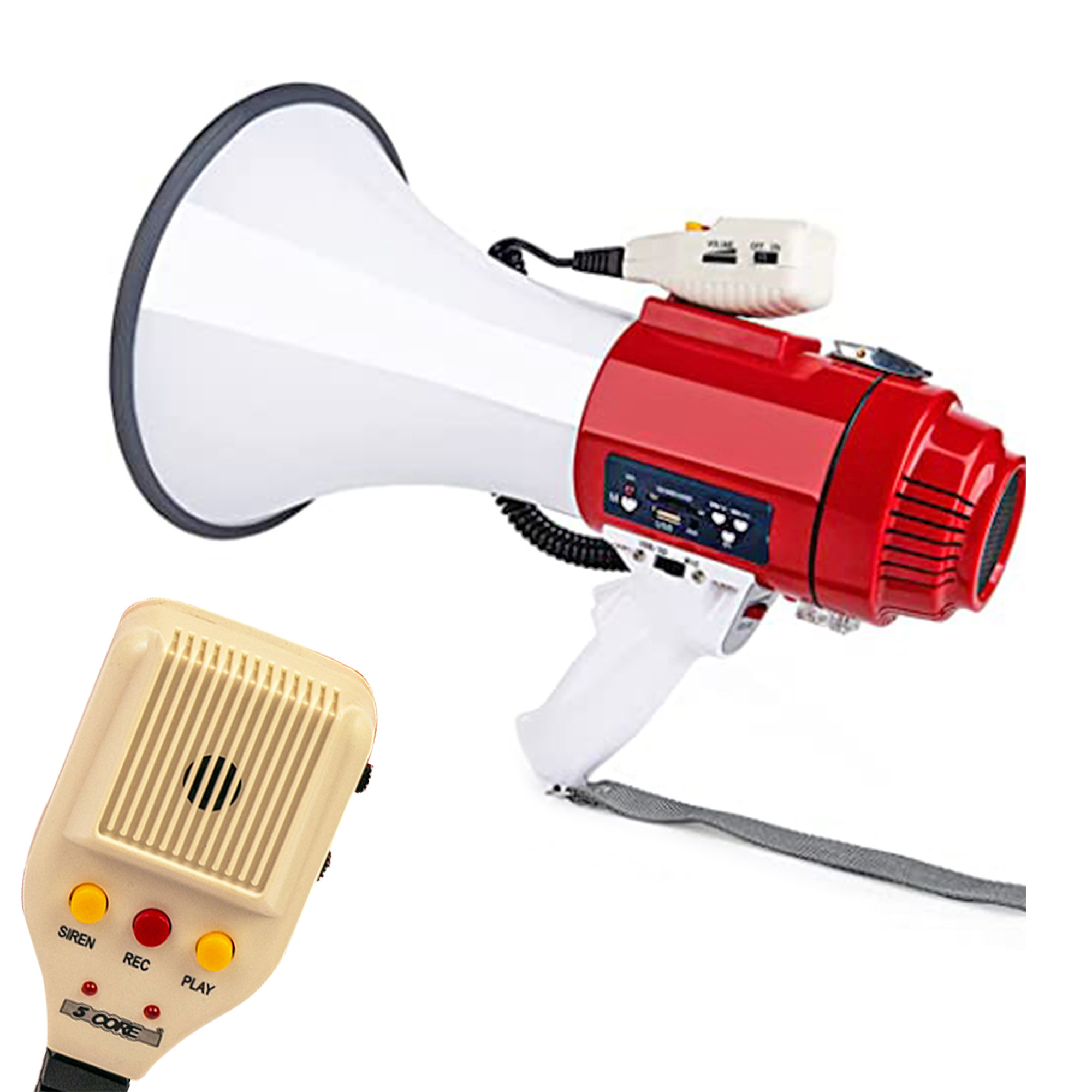 5 Core Megaphone Bullhorn Speaker 60W Bull Horn Battery Power Cheer ...