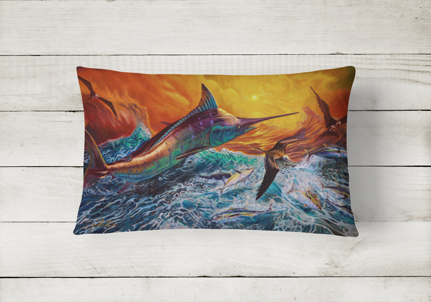 Caroline's Treasures Reflective Chaos Marlin Indoor / Outdoor Lumbar ...