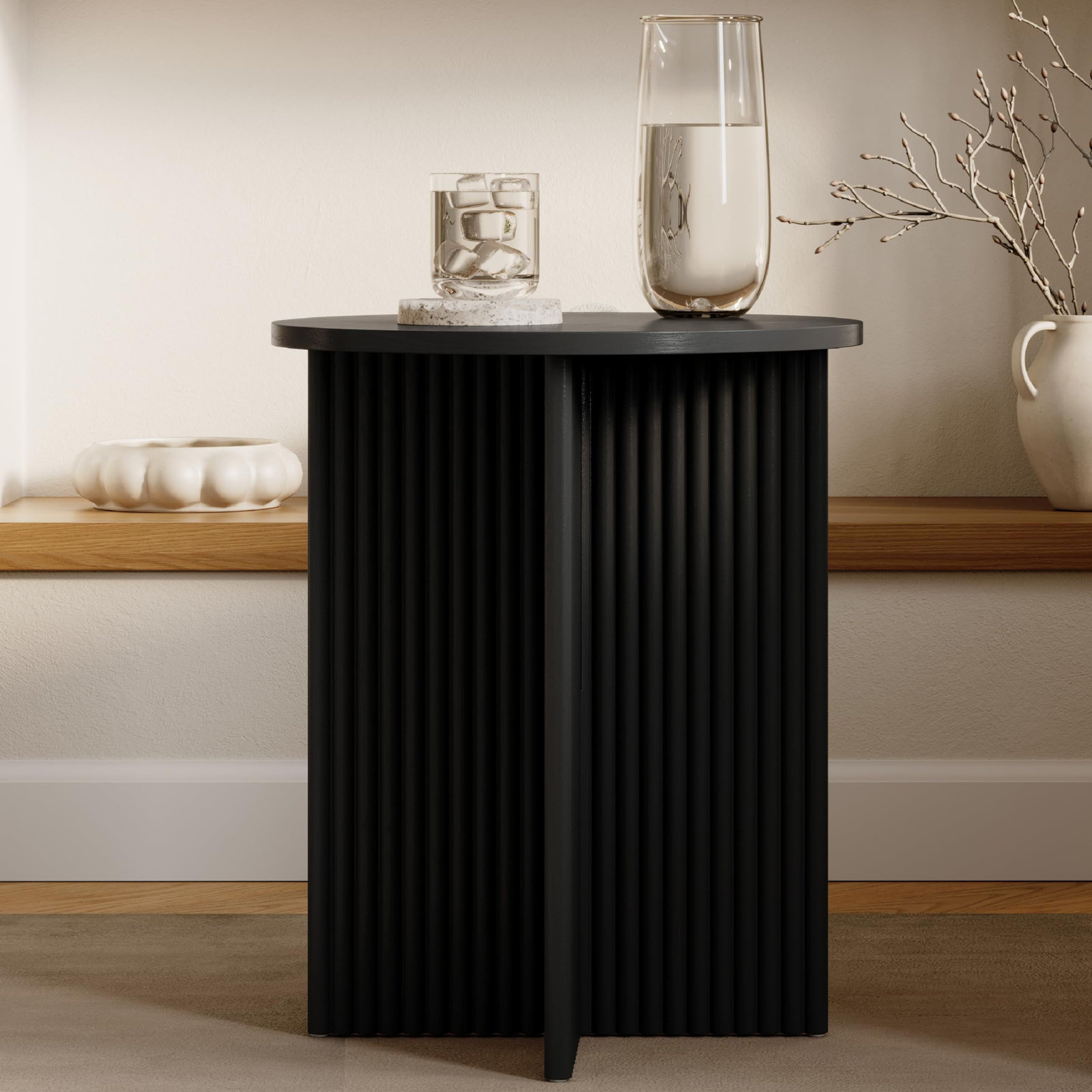 Pebble & Crane Stead Round Fluted Accent Side Table, Pedestal Drink ...