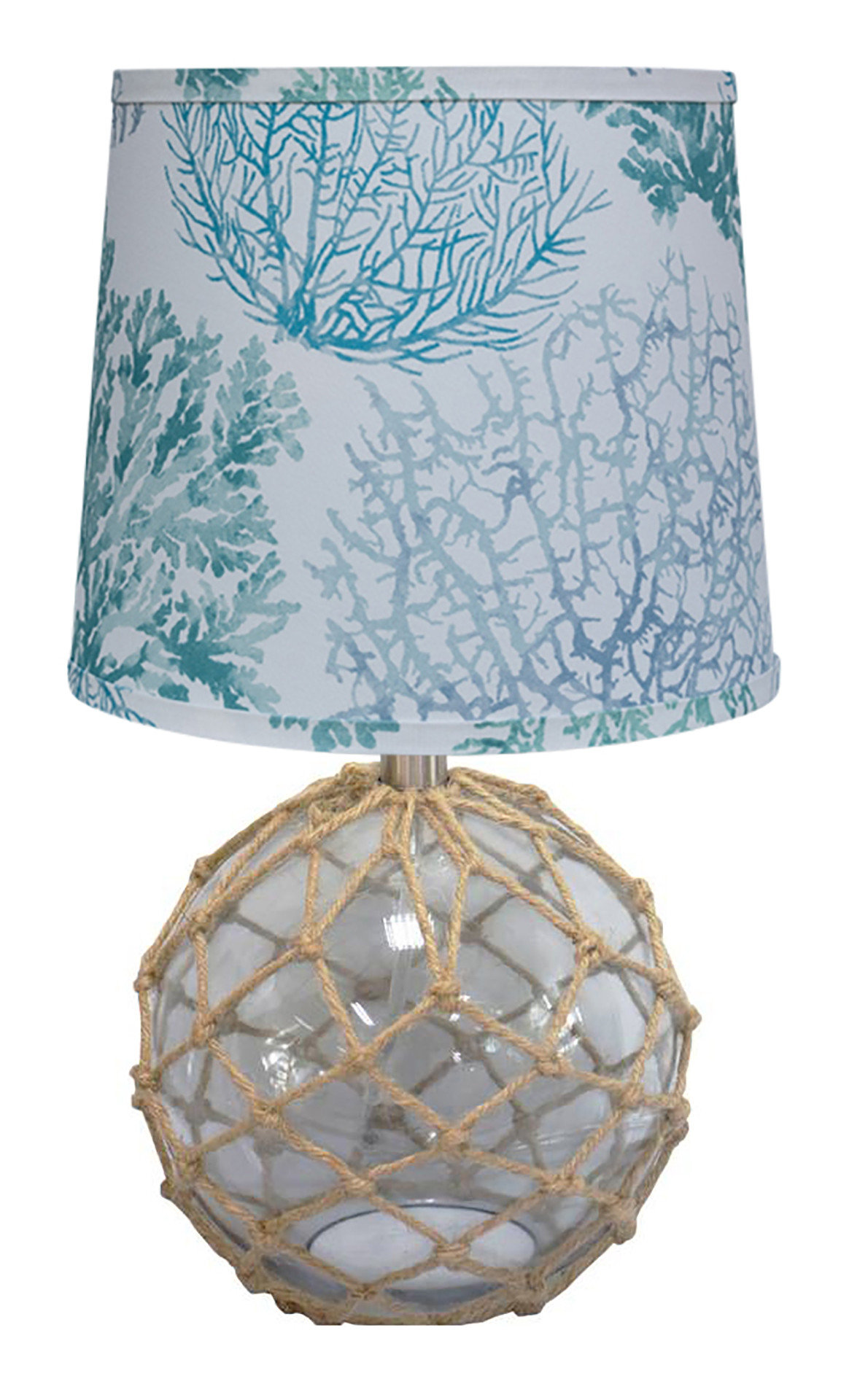 Dovecove Baird 20" Glass with Rope Globe Table Lamp With Aqua Coral ...