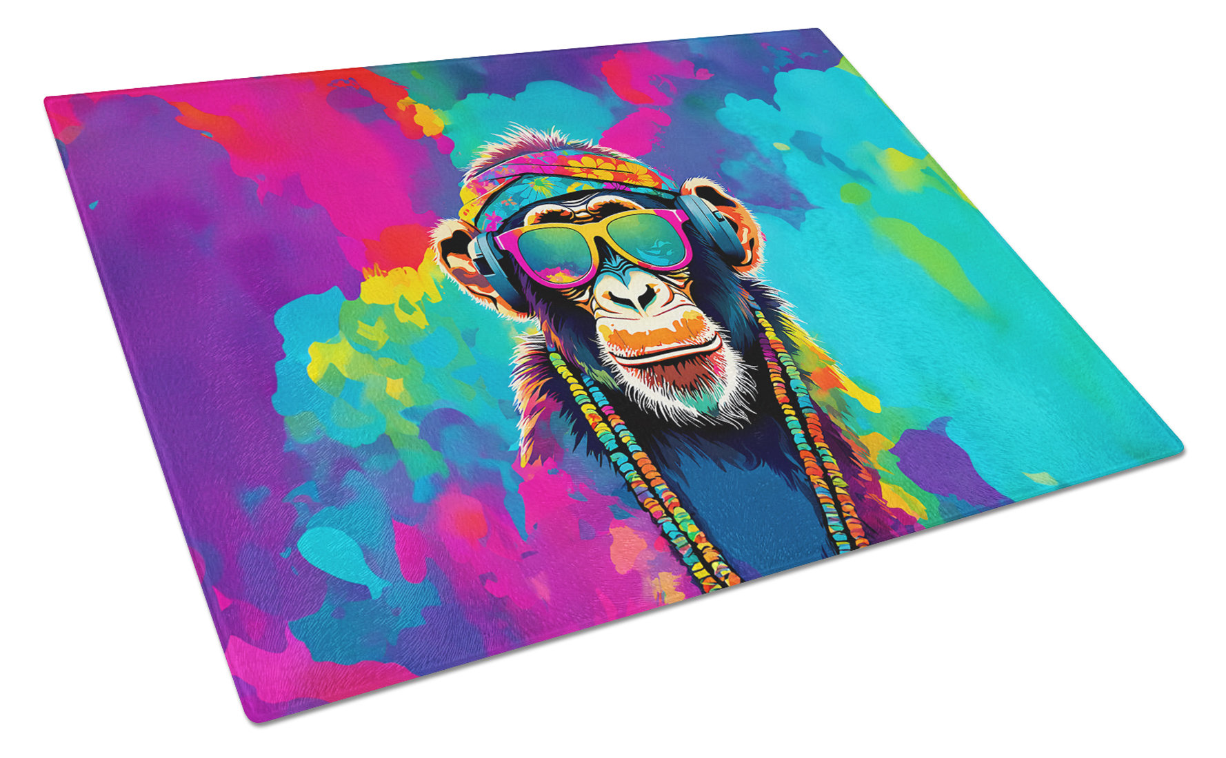 Caroline's Treasures Hippie Animal Chimpanzee Glass Cutting Board | Wayfair