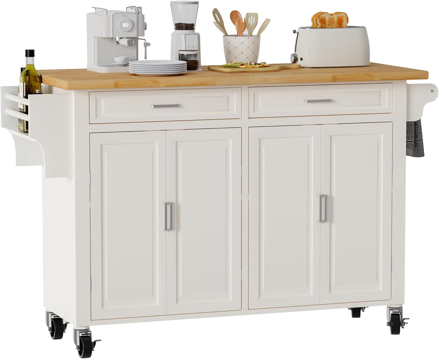 Rosecliff Heights Kitchen Island with Storage 54" Large Rolling Kitchen ...
