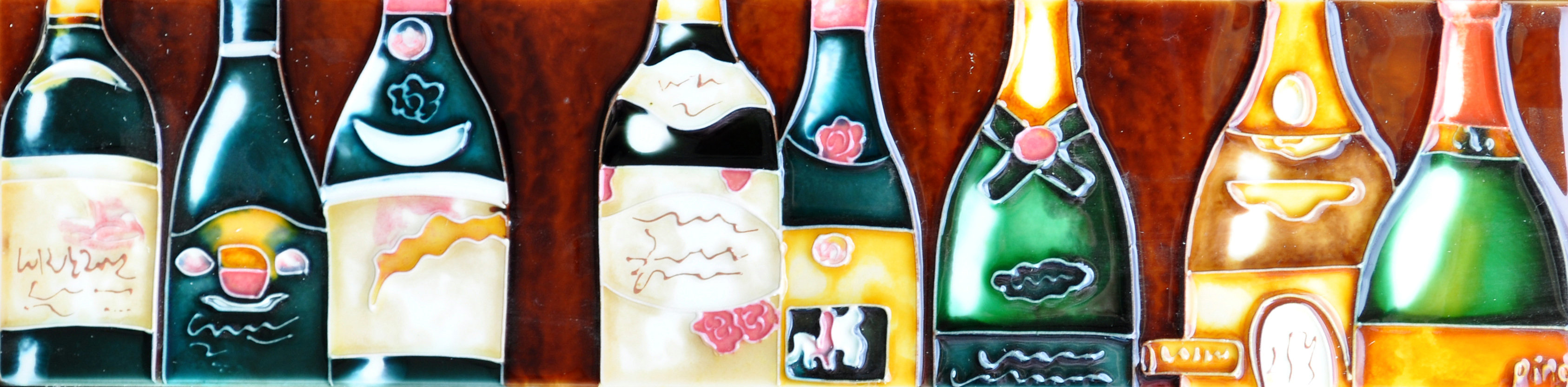 Continental Art Center Horizontal Wine Bottle 4x16" Ceramic Art Tile ...