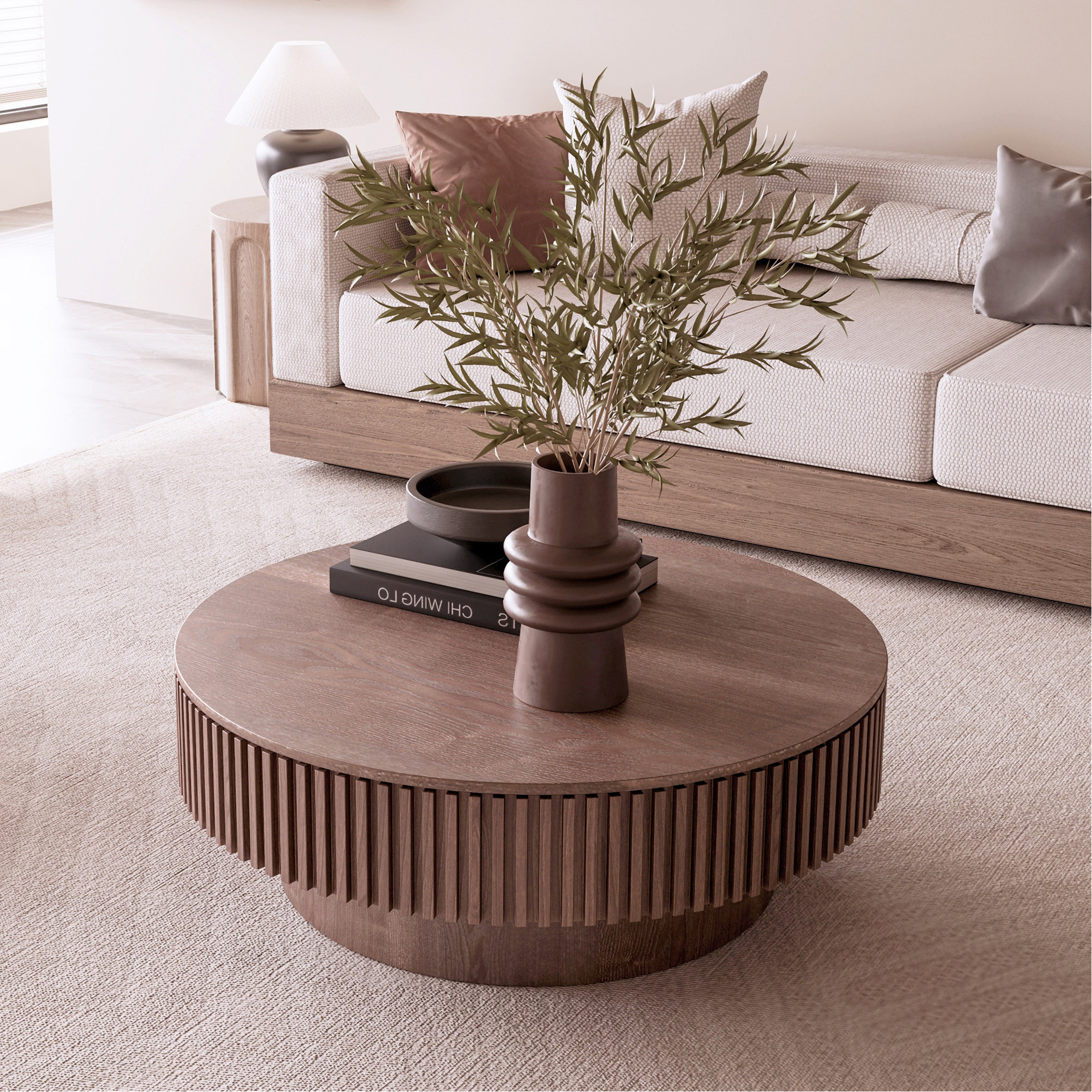 Latitude Run® 39.37'' Round Coffee Table With Storage Solid Wood ...