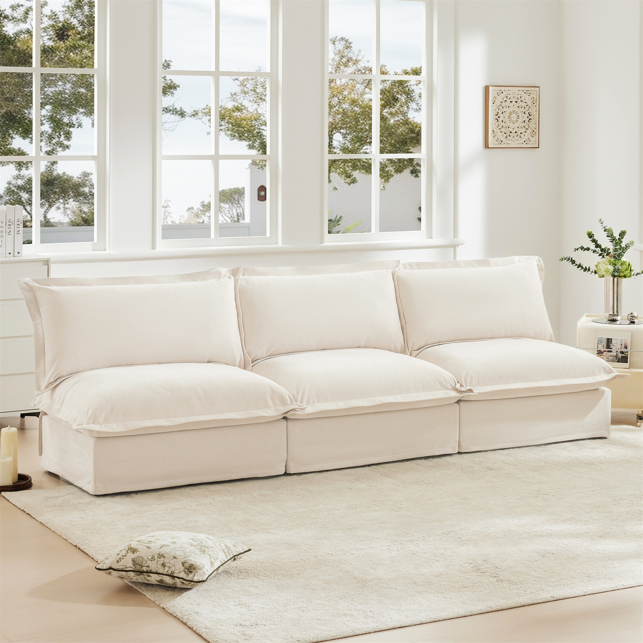 Latitude Run® Modern Upholstered Modular Armless 3 Seater Sofa, Deep ...