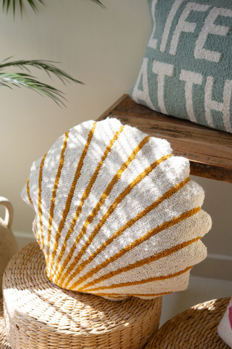 Kalalou Hand - Hooked Pillow - Scallop Shell | Wayfair