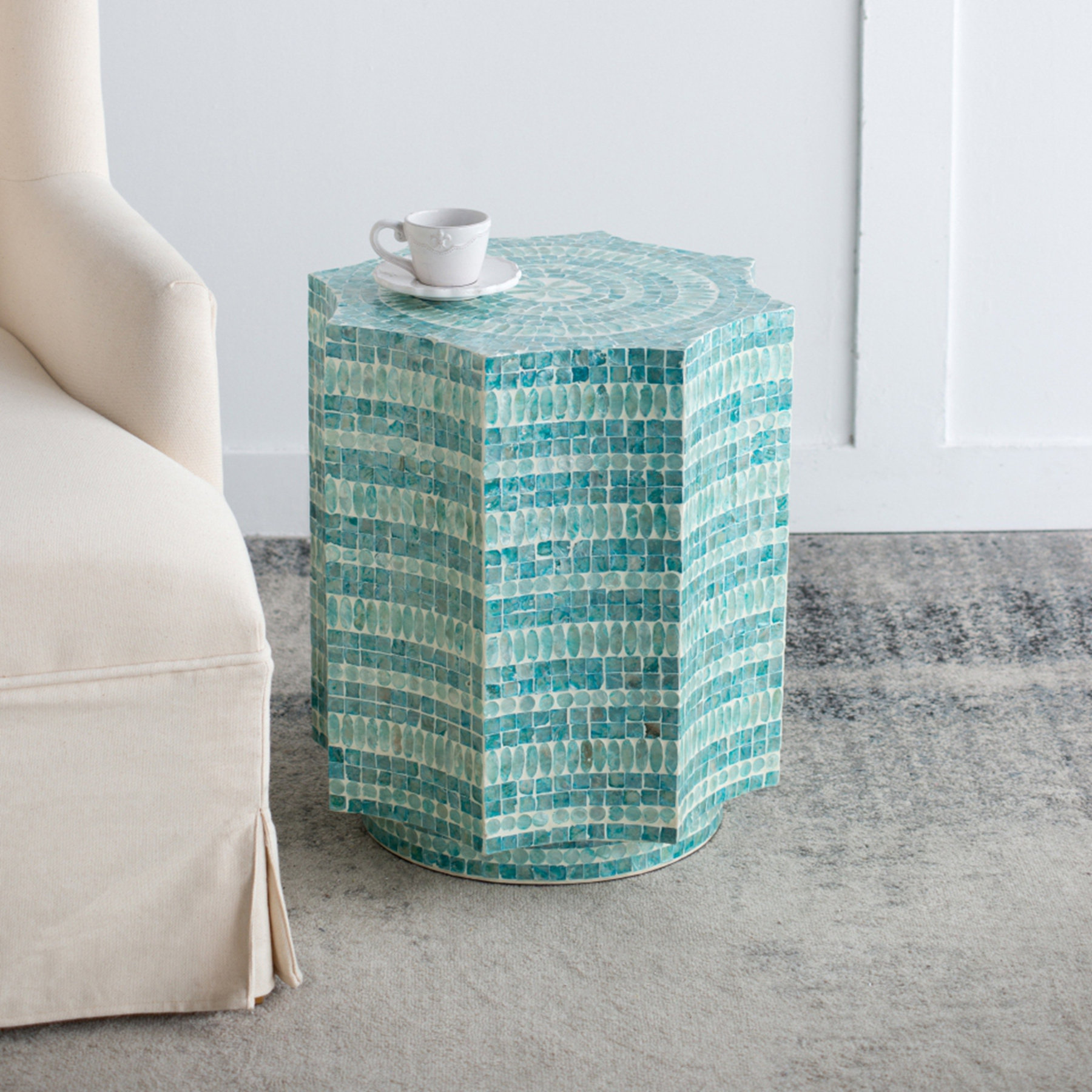 Bay Isle Home™ Stool with Capiz Design, Blue Multi | Wayfair