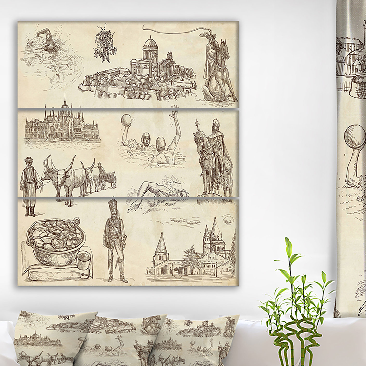 East Urban Home 'Hungary Illustrating in Old Paper' Print Multi-Piece ...