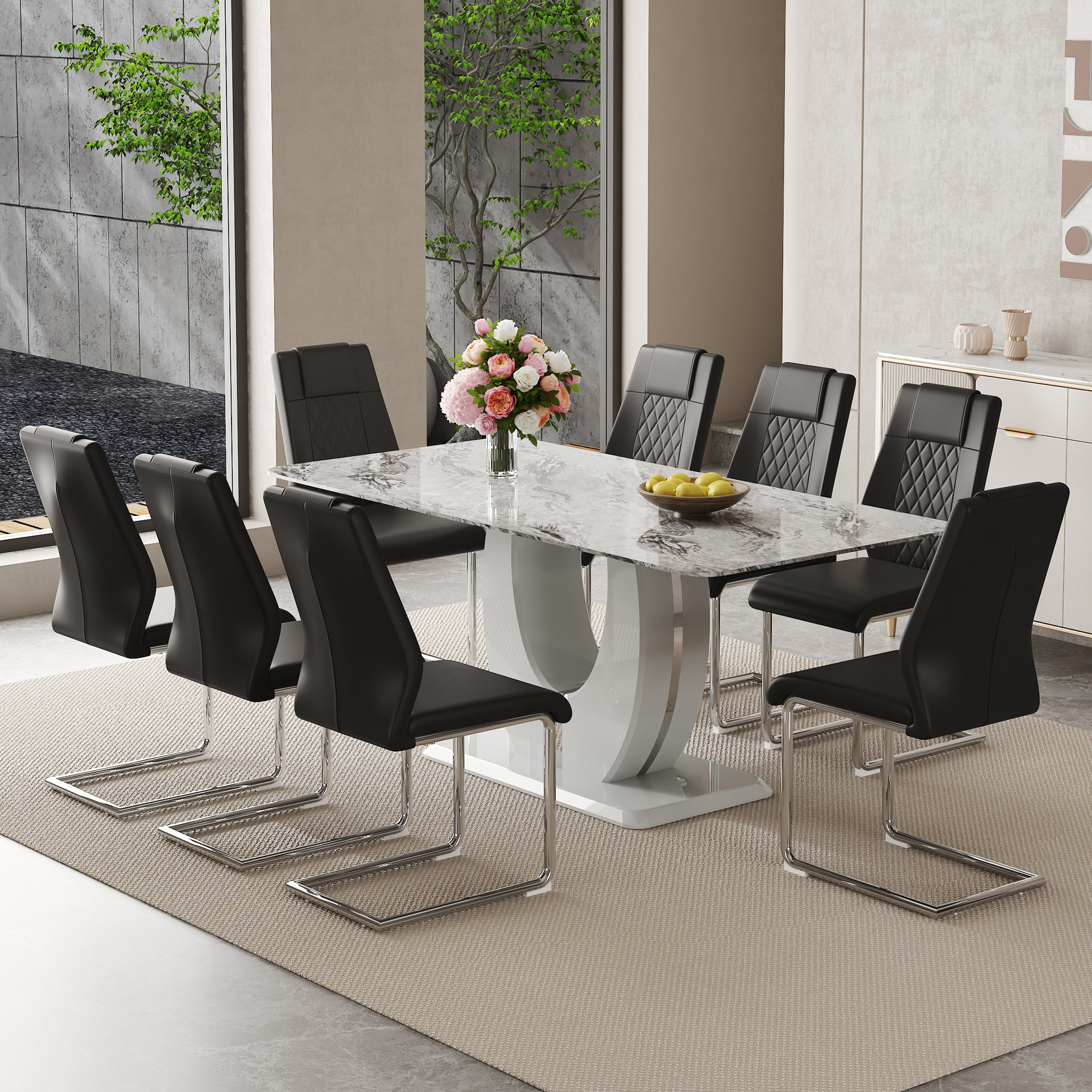 Ivy Bronx Thaxted Modern 71'' L Rectangular Glass Top Dining Table Set ...