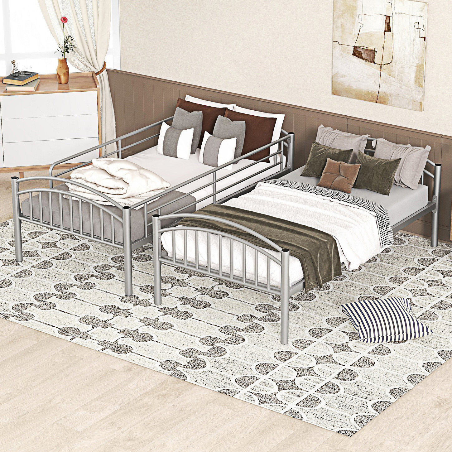 Ophelia & Co. Twin Over Twin Metal Bunk Bed,Divided Into Two Beds ...