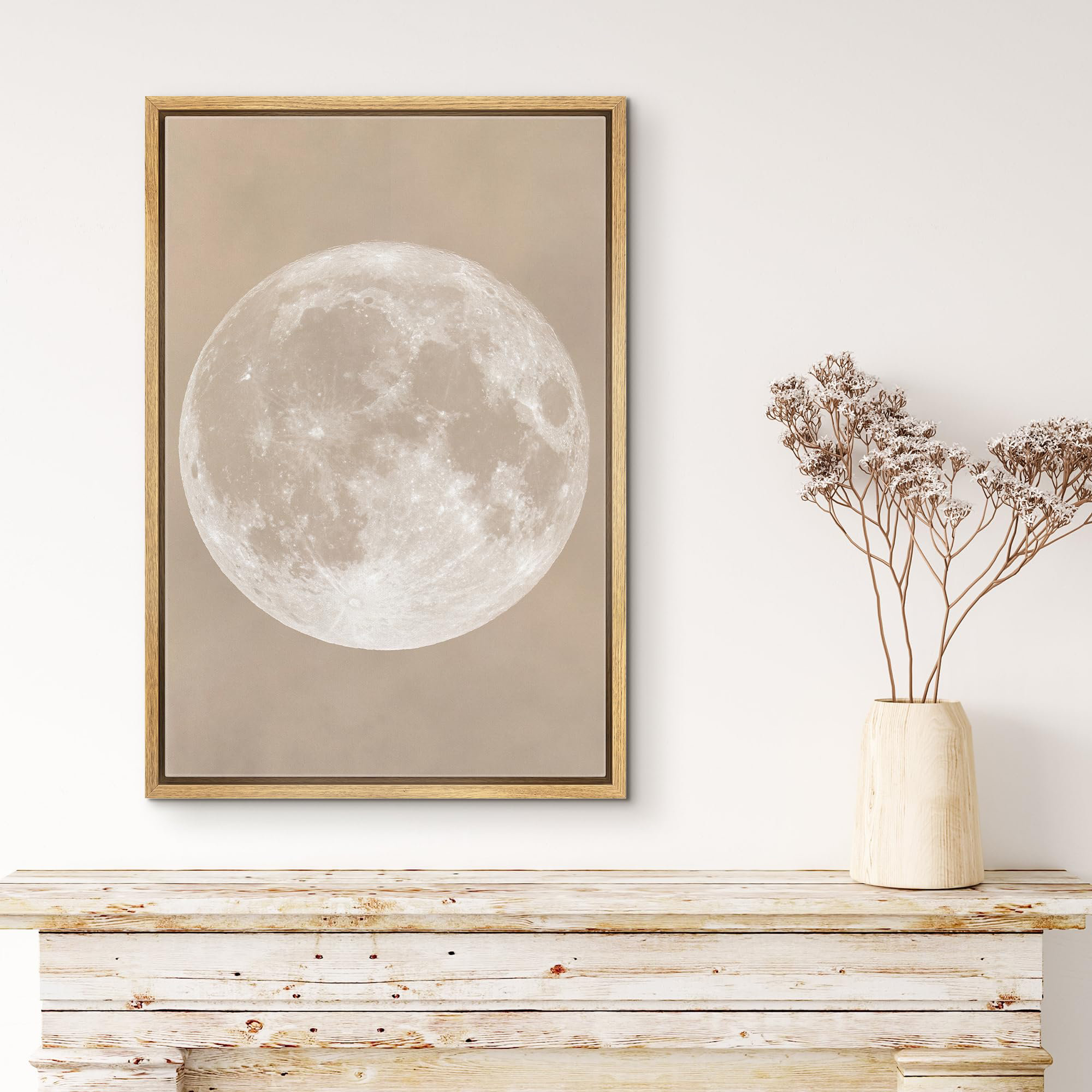 IDEA4WALL Shining Full Moon " Full Moon Minimalist Beige Toned Lunar ...