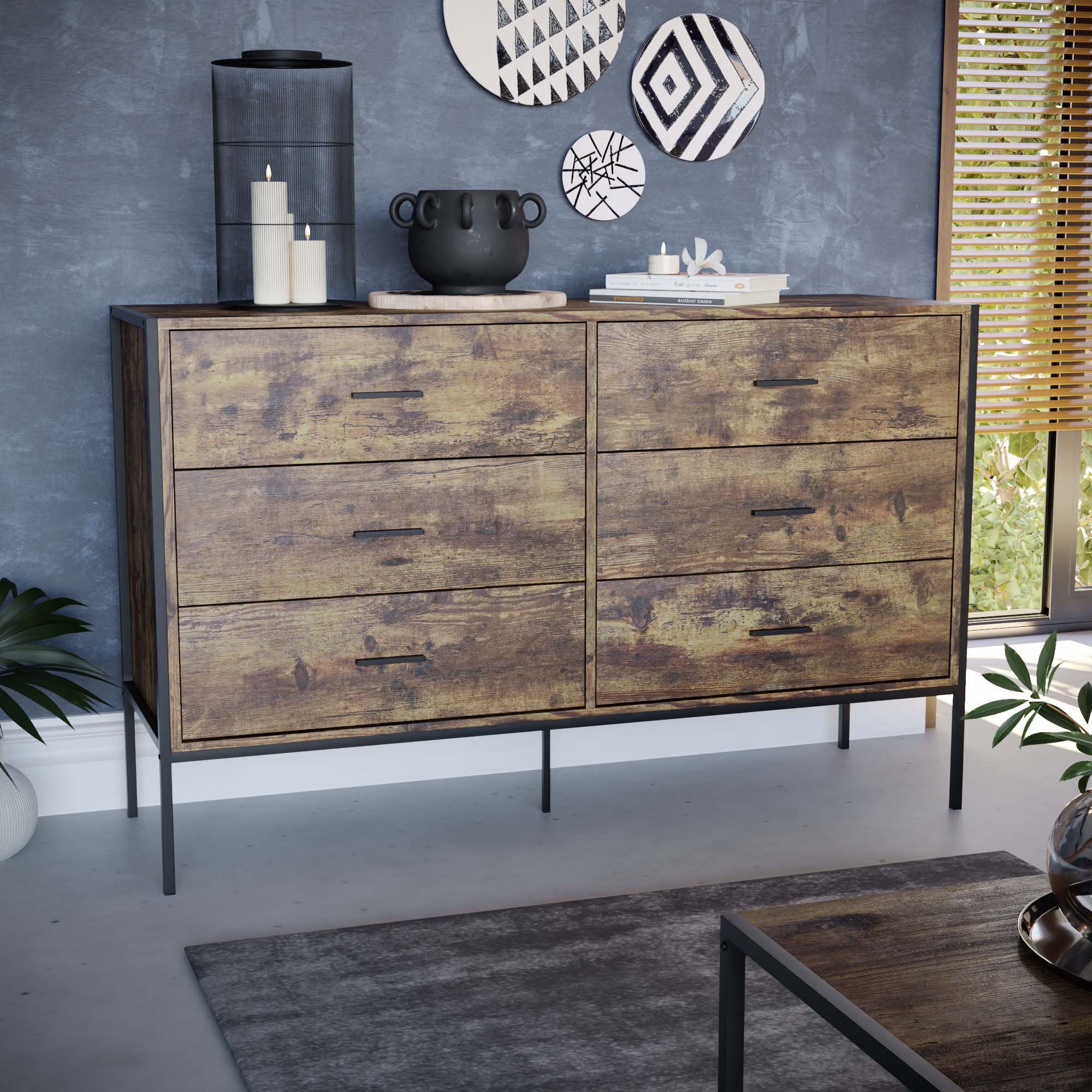Borough Wharf Oscar 6 Drawer Wide Industrial Chest of Drawers With ...